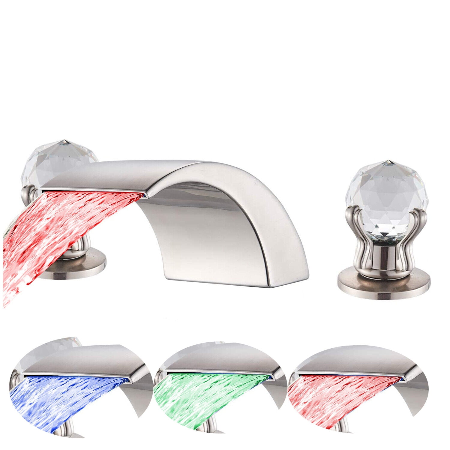 Widespread Led Bathroom Faucet 8 In Basin 3 Hole Waterfall Vanity Sink ...