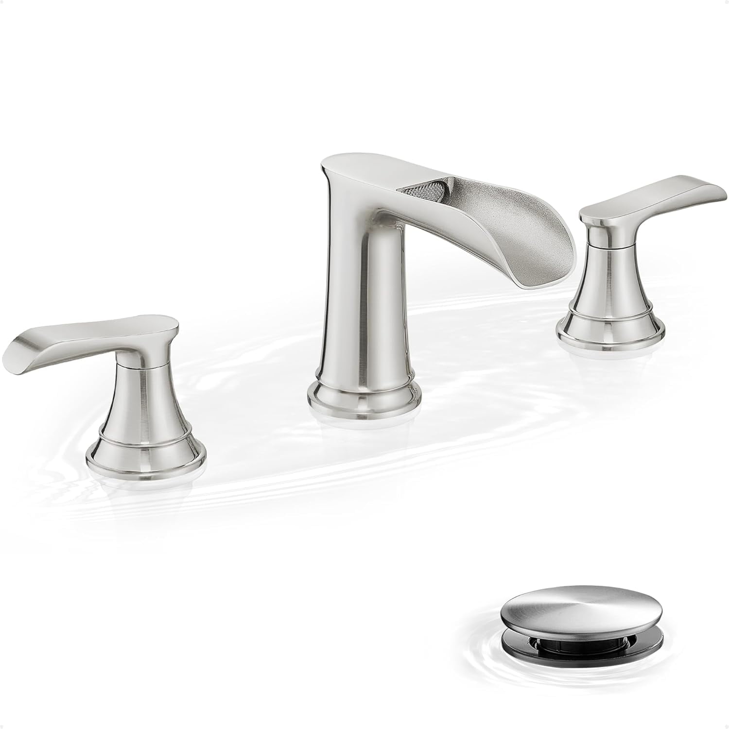 Widespread Restroom Spout Brushed Nickel, Brass Hole, all Restroom Sink ...