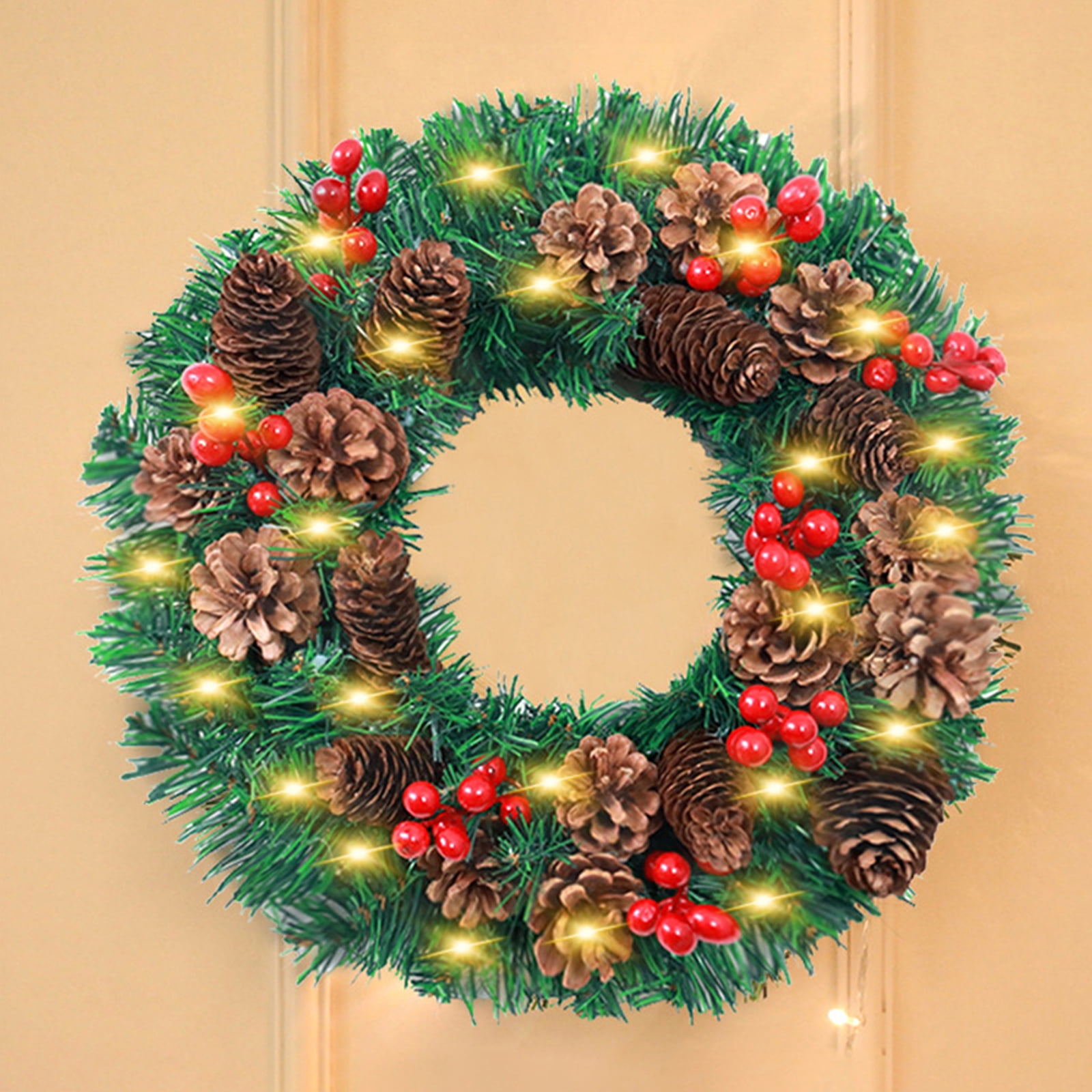 Widget,Wreath Door Wall Cones Red Fruit Powered Pine Cones Led Wreath ...