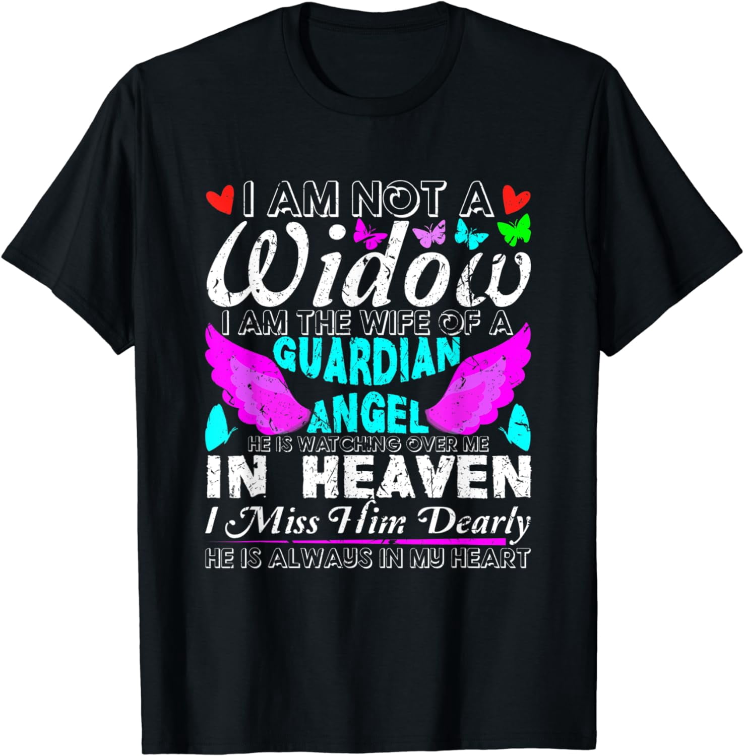 Widow Wife of A Guardian Angel In Heaven Grieving Memorial T-Shirt ...