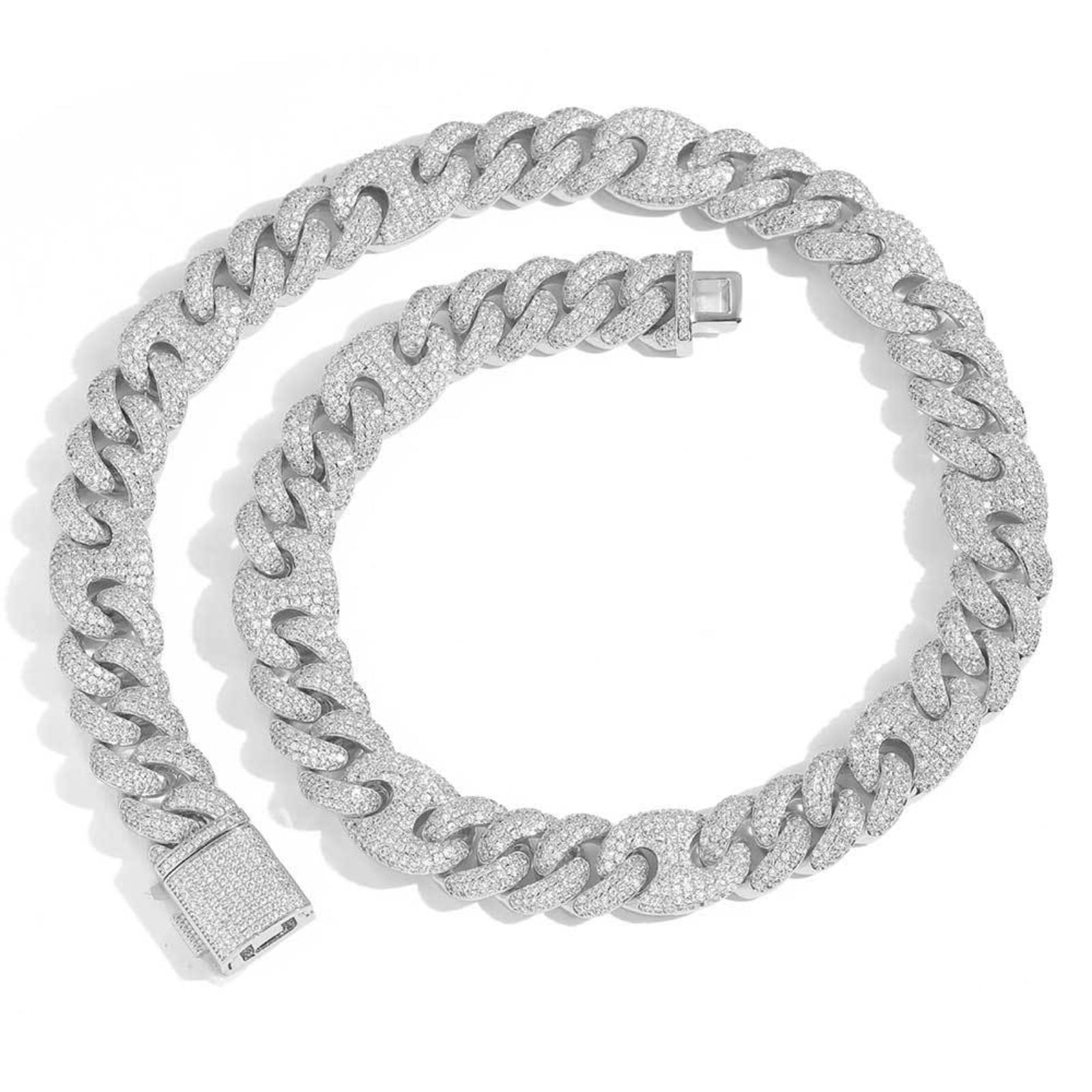 Width 15mm Big Iced Out Cuban Link Necklace, Solid Thick Men Cuban ...