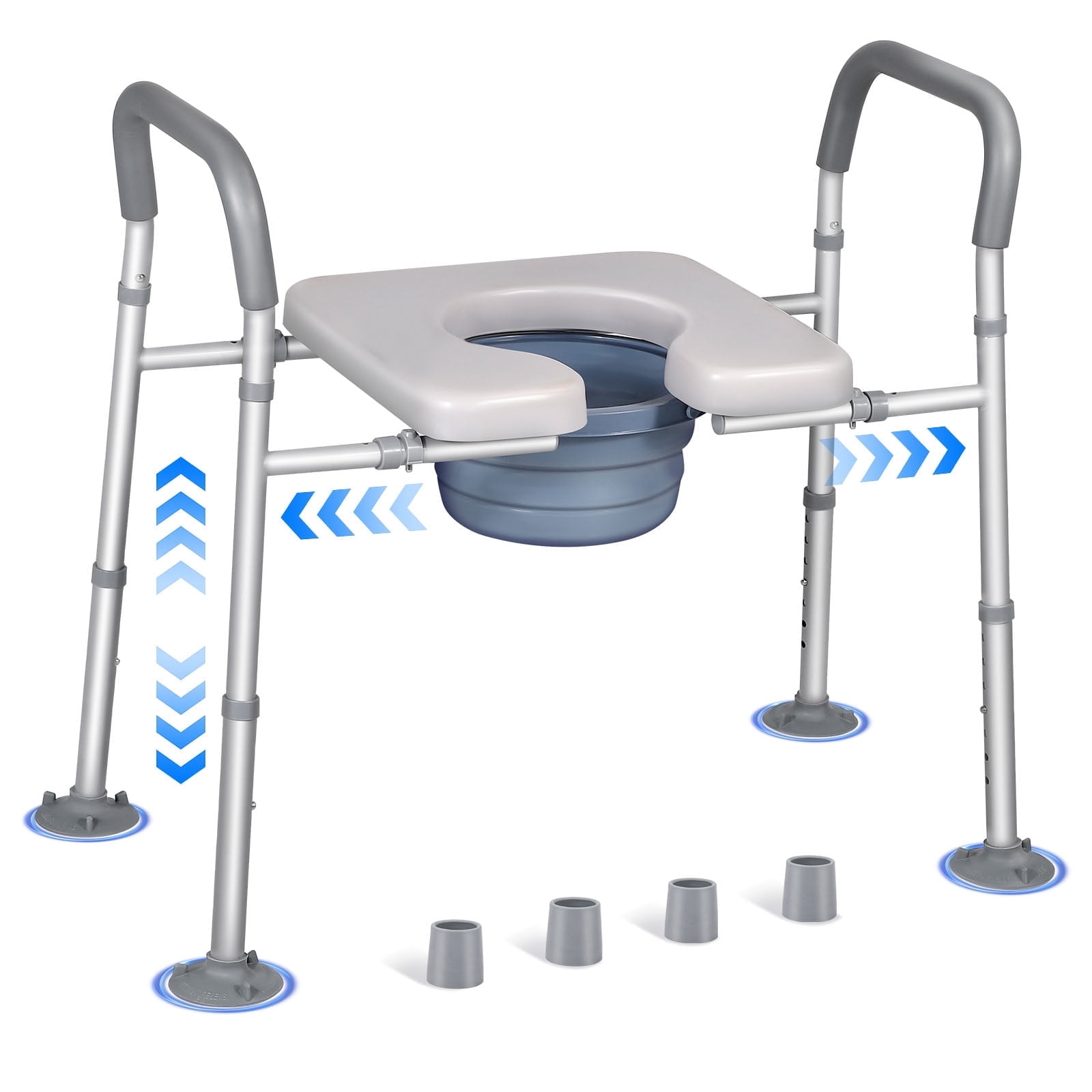 Width & Height Adjustable Raised Toilet Seat with Handles for Elderly ...