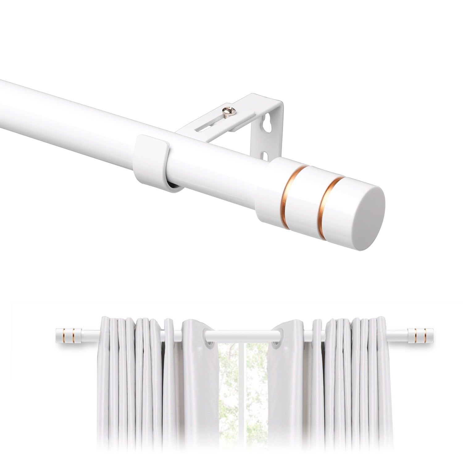 Widyana White Curtain Rods for Window 30 to 48 inches Adjustable 1 inch ...