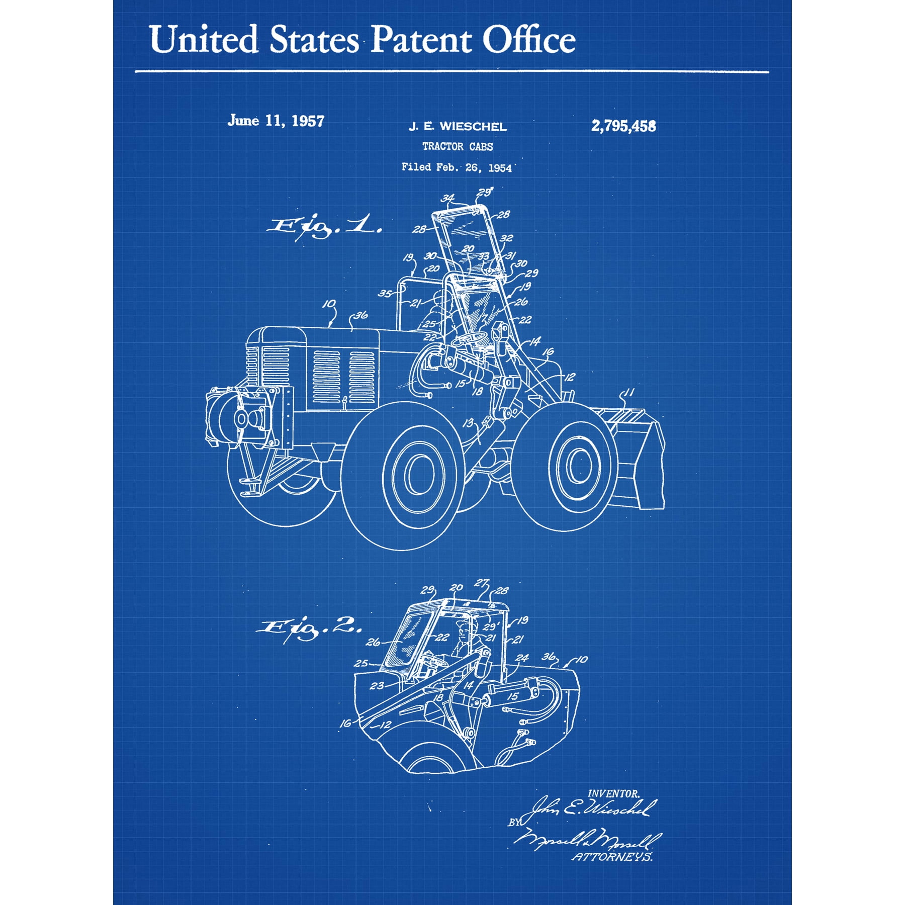 Wieschel Tractor Cabs 1957 Vintage Farming Patent Extra Large XL Wall ...