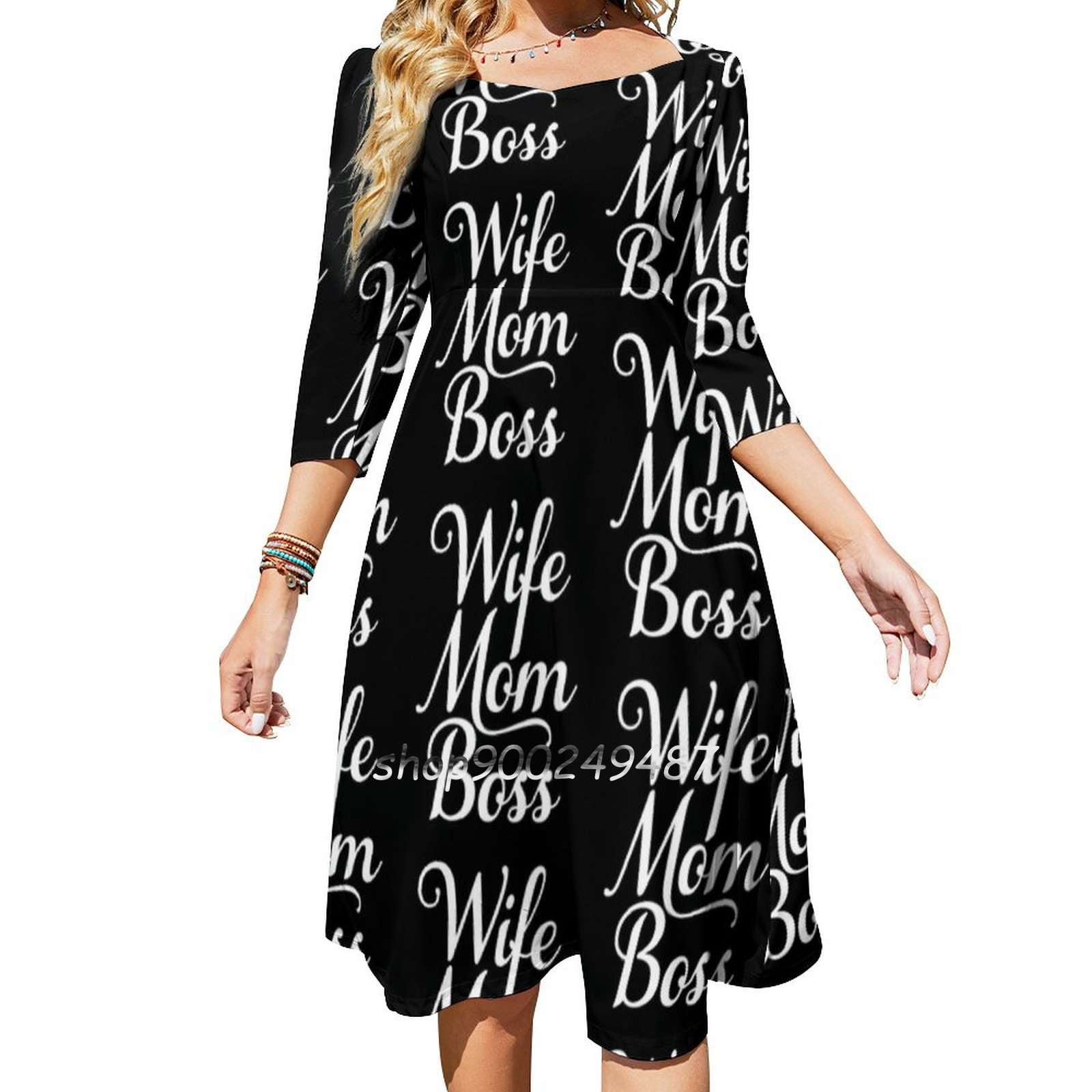 Wife Mom Square Neck Dress Sweet Summer Dress Women Elegant Halter ...