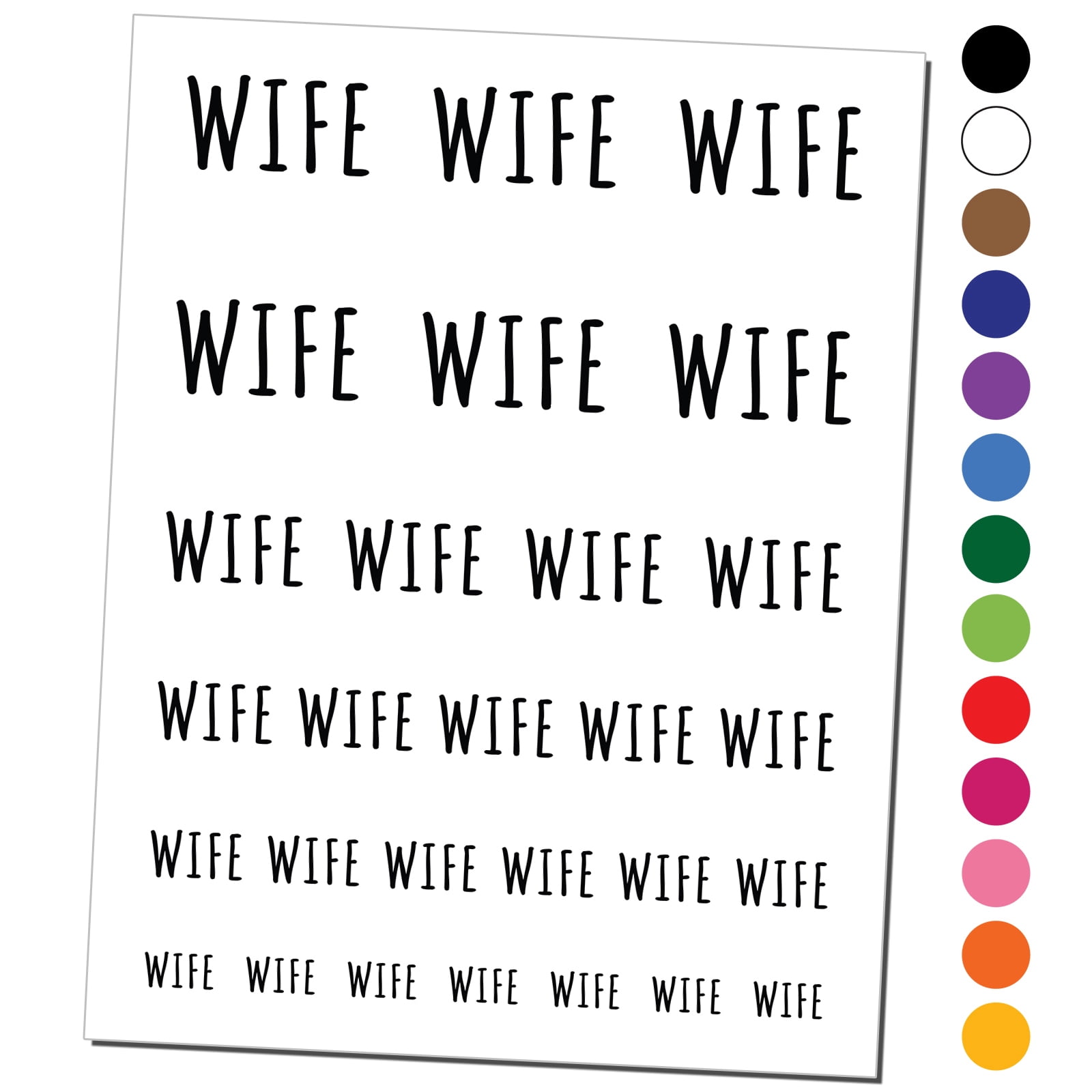 Wife Text Water Resistant Temporary Tattoo Set Fake Body Art Collection ...