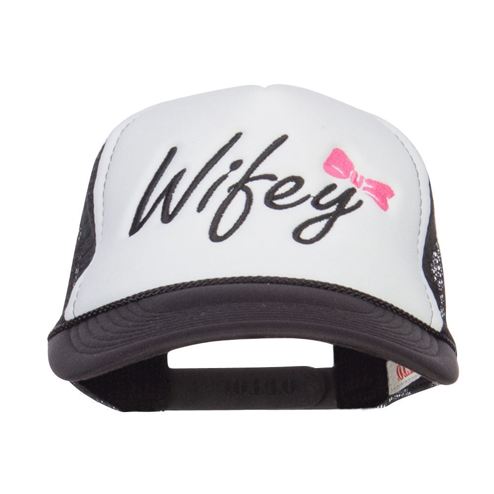 Wifey Ribboned Embroidered Foam Mesh Cap - Black White OSFM - Walmart.com