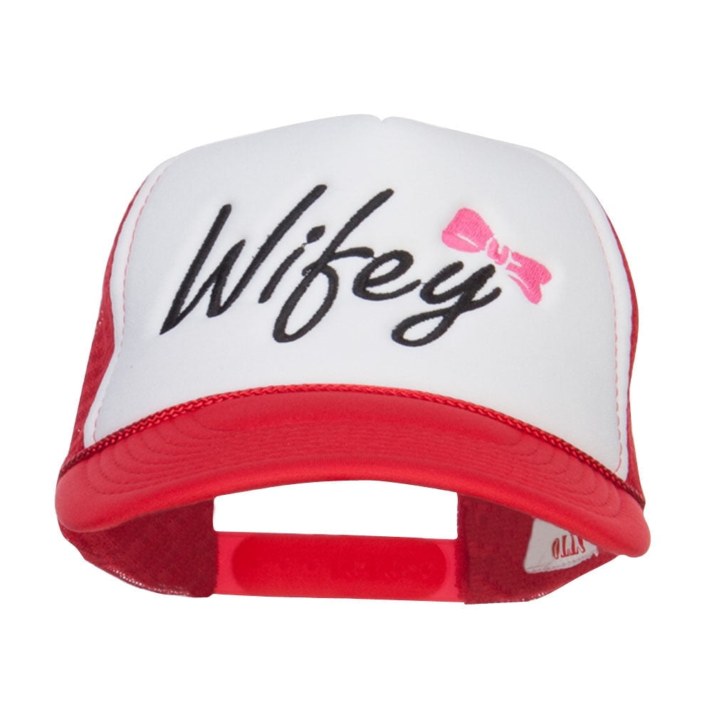 Wifey Ribboned Embroidered Foam Mesh Cap - Red White OSFM - Walmart.com