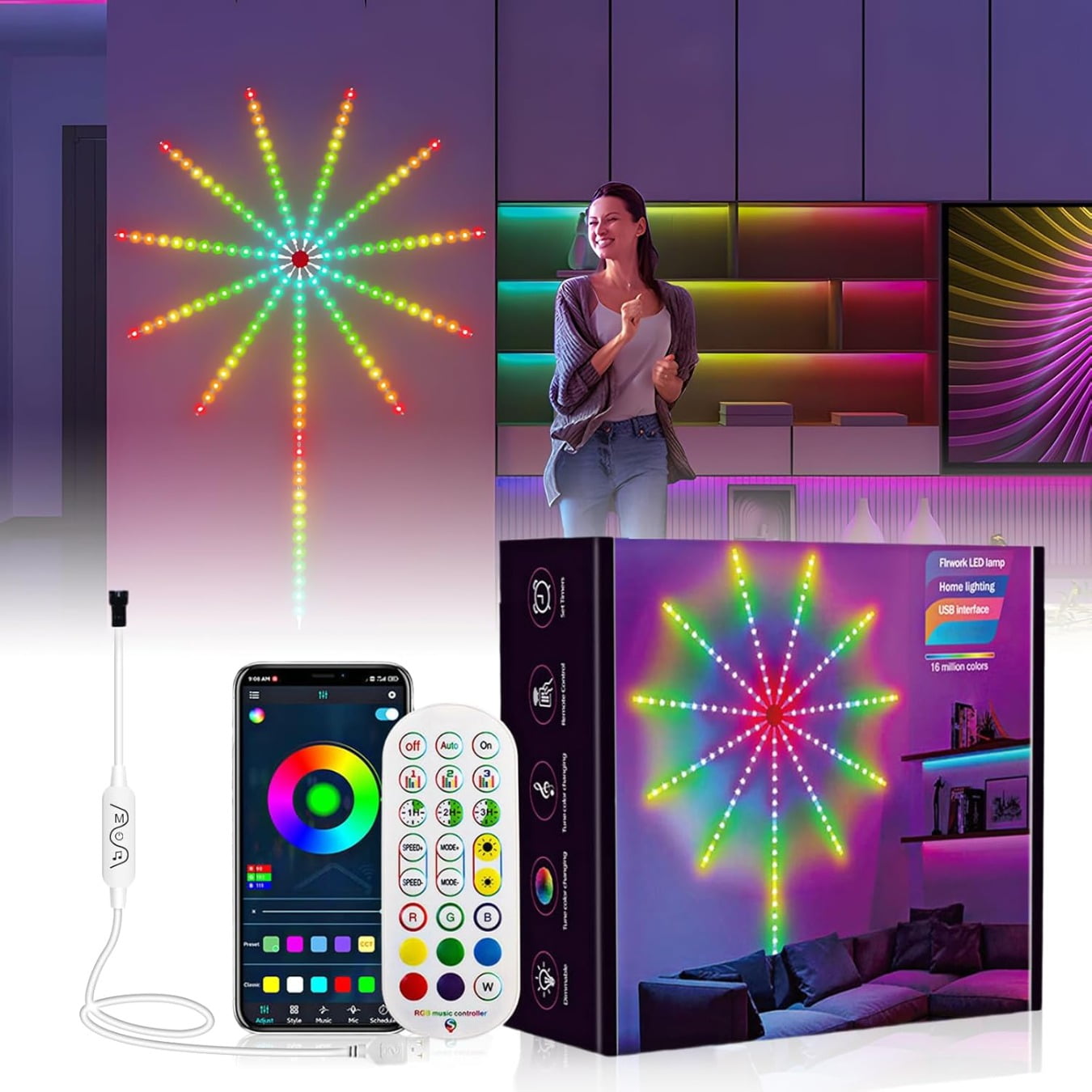 Wifi Bluetooth Smart Fireworks LED Light, 2025 New Fireworks LED Lights ...