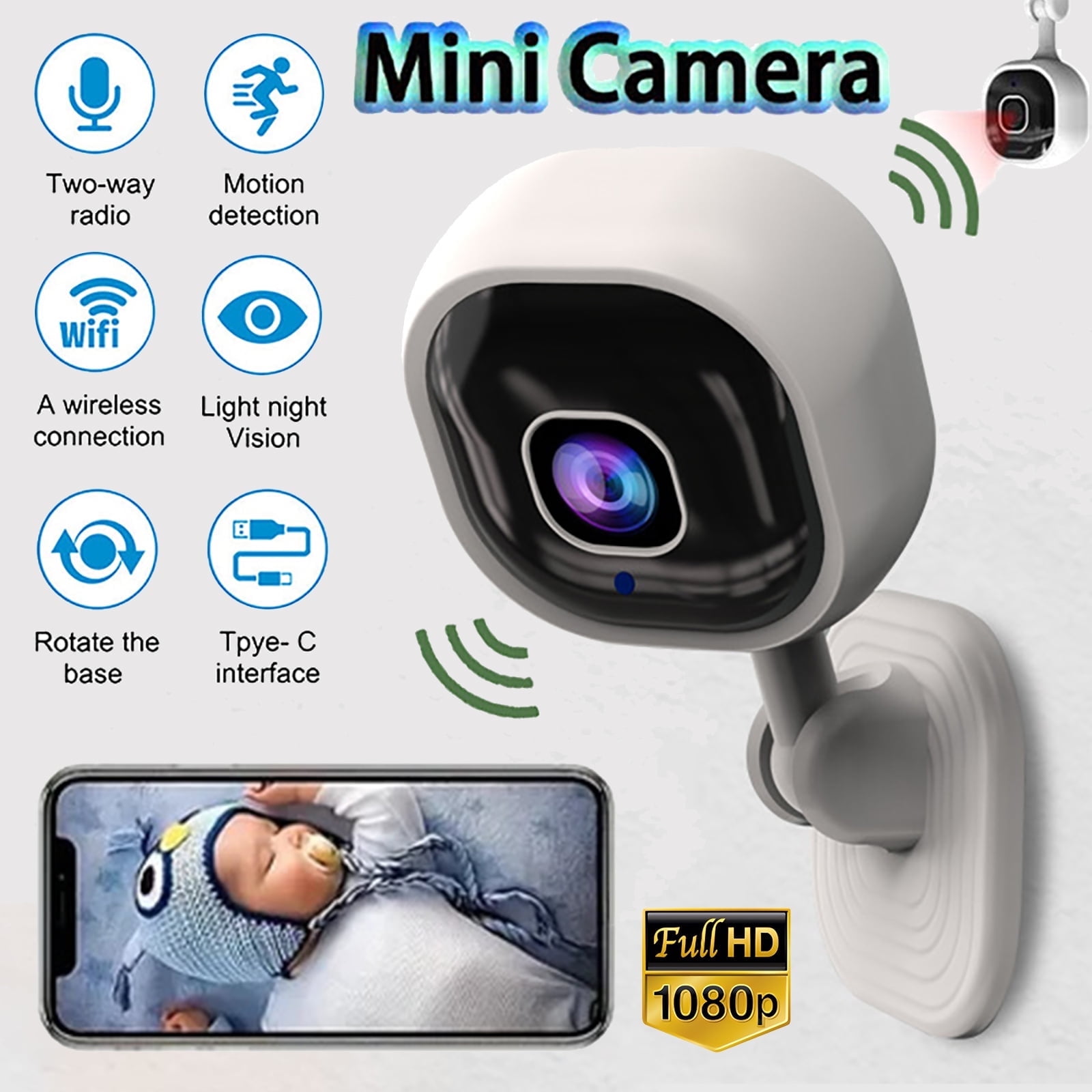 Wifi Cameras for Home Security Indoor Baby/Elder/Dog/Pet Nanny Cam ...