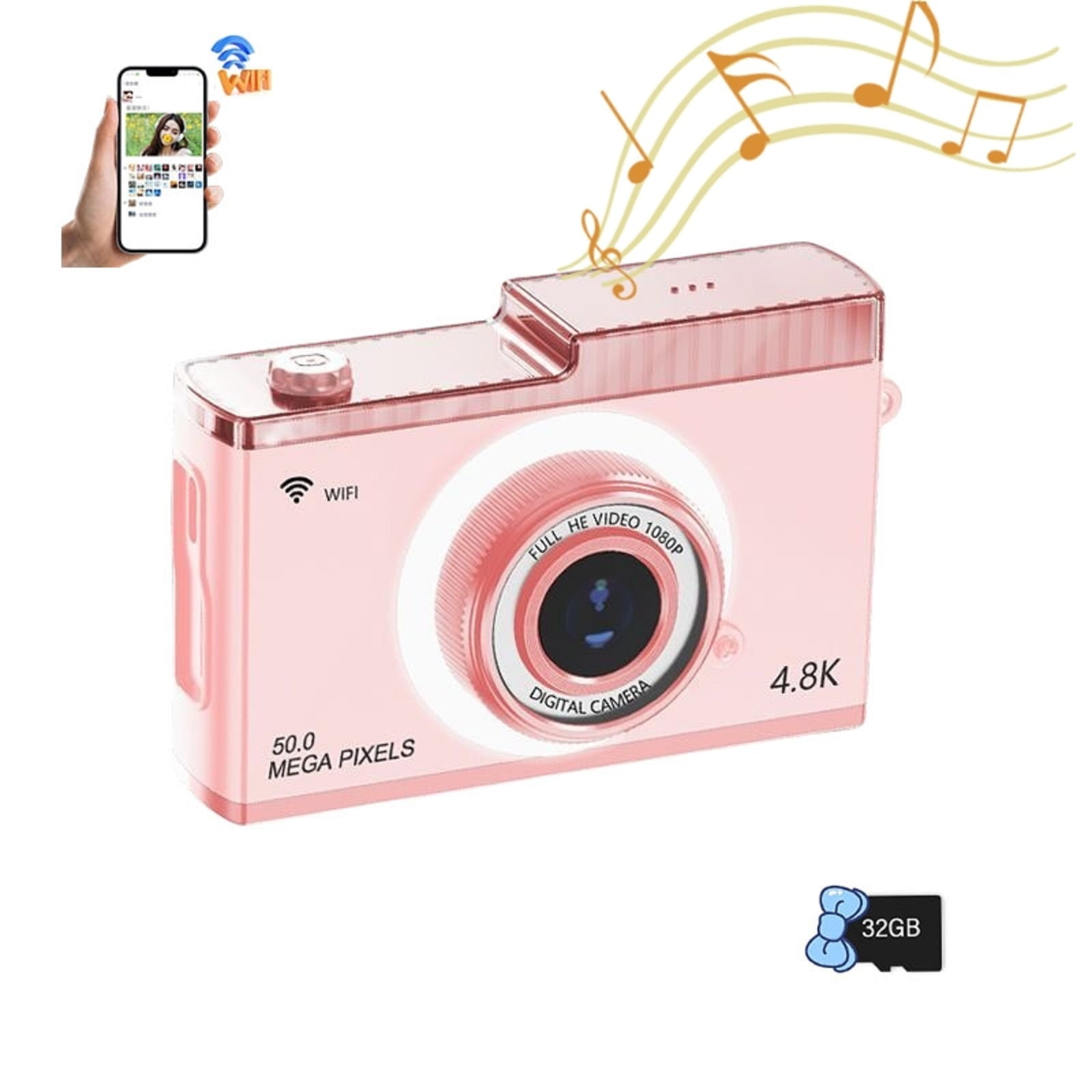 Wifi Digital Camera for Vlogging with 32G Card, Autofocus 50MP Shoot ...