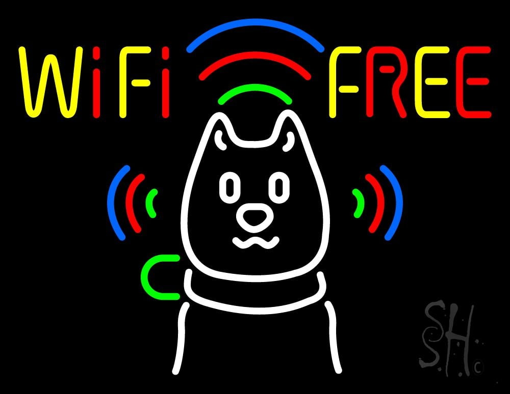 Wifi With Dog Logo 1 LED Neon Sign 15 x 19 - inches, Clear Edge Cut ...