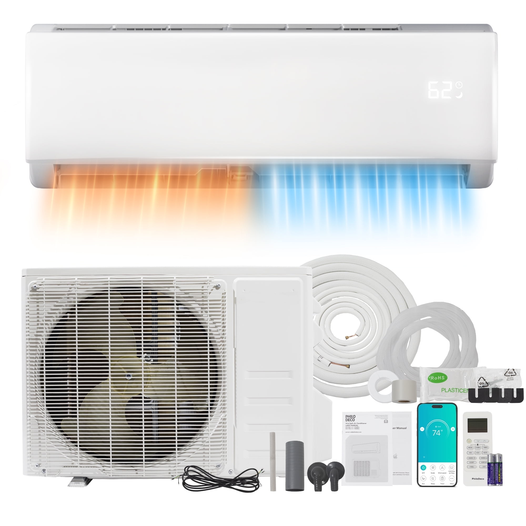 17000 BTU Mini Split Air Conditioner & Heater, Wifi Enabled 208-230V ...