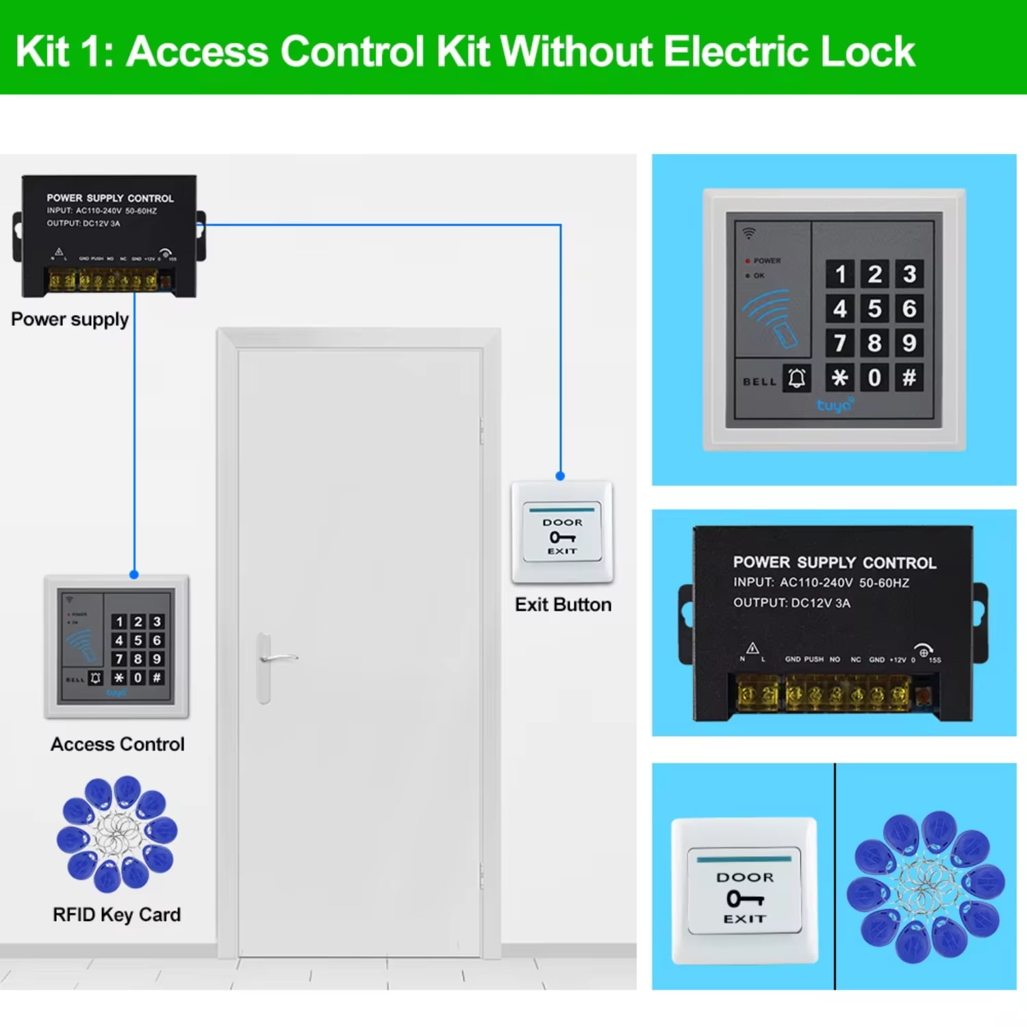 Wifi RFID Keypad Door Access Control System Kit with Strike Locks Smart Remote Unlock and ...