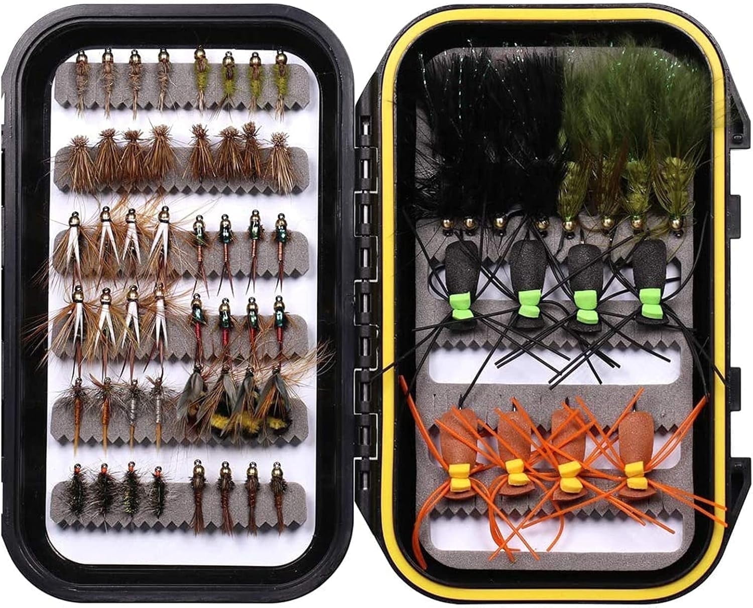 Wifreo Fly Fishing Flies Assortment with Waterproof Fly Box, 64pcs Dry ...