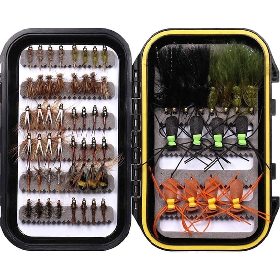 Wifreo Fly Fishing Flies Assortment with Waterproof Fly Box, 64pcs Dry ...