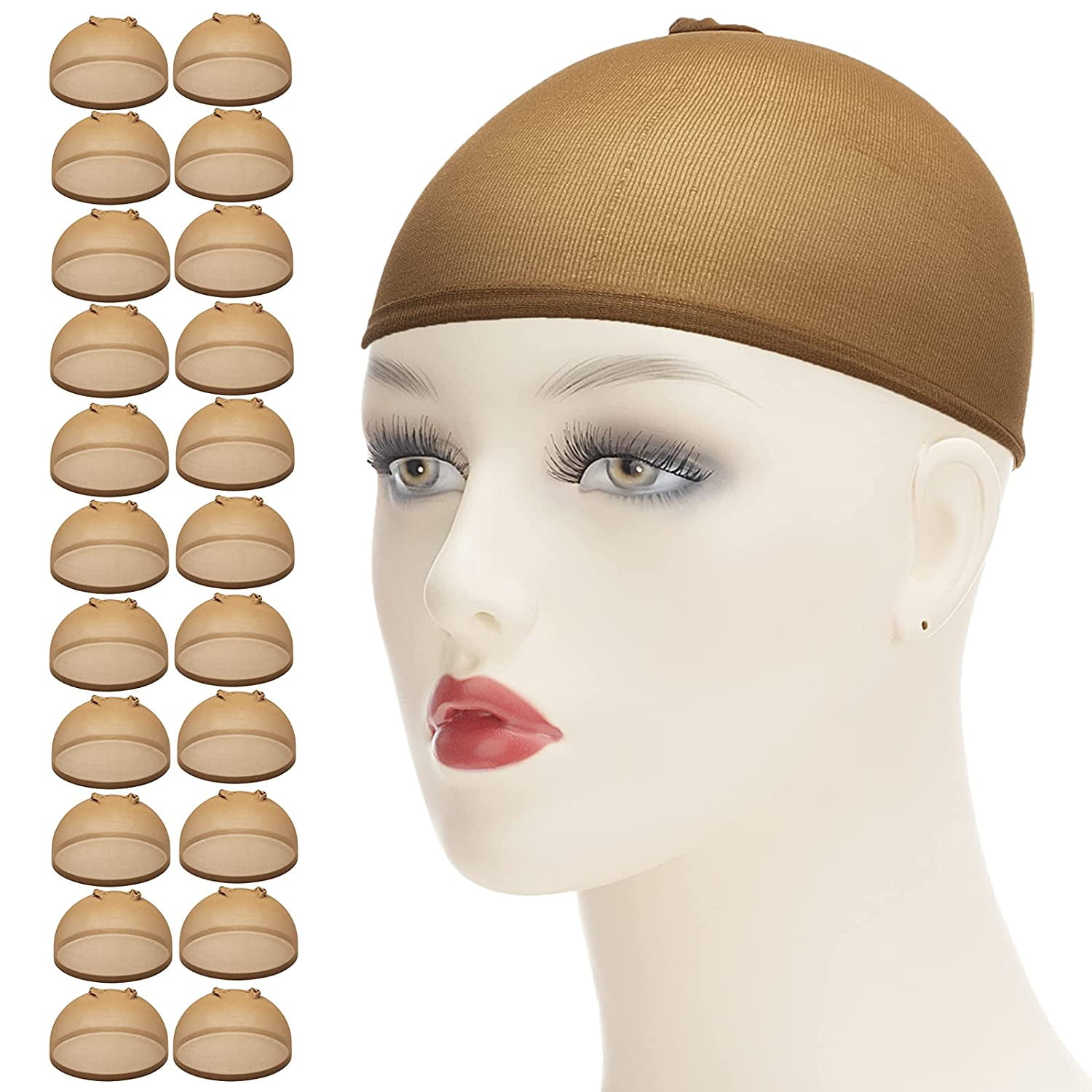 Wig Cap 22 Pieces Wig Cap for Women Dark Brown Nylon Wig Cap Stocking ...