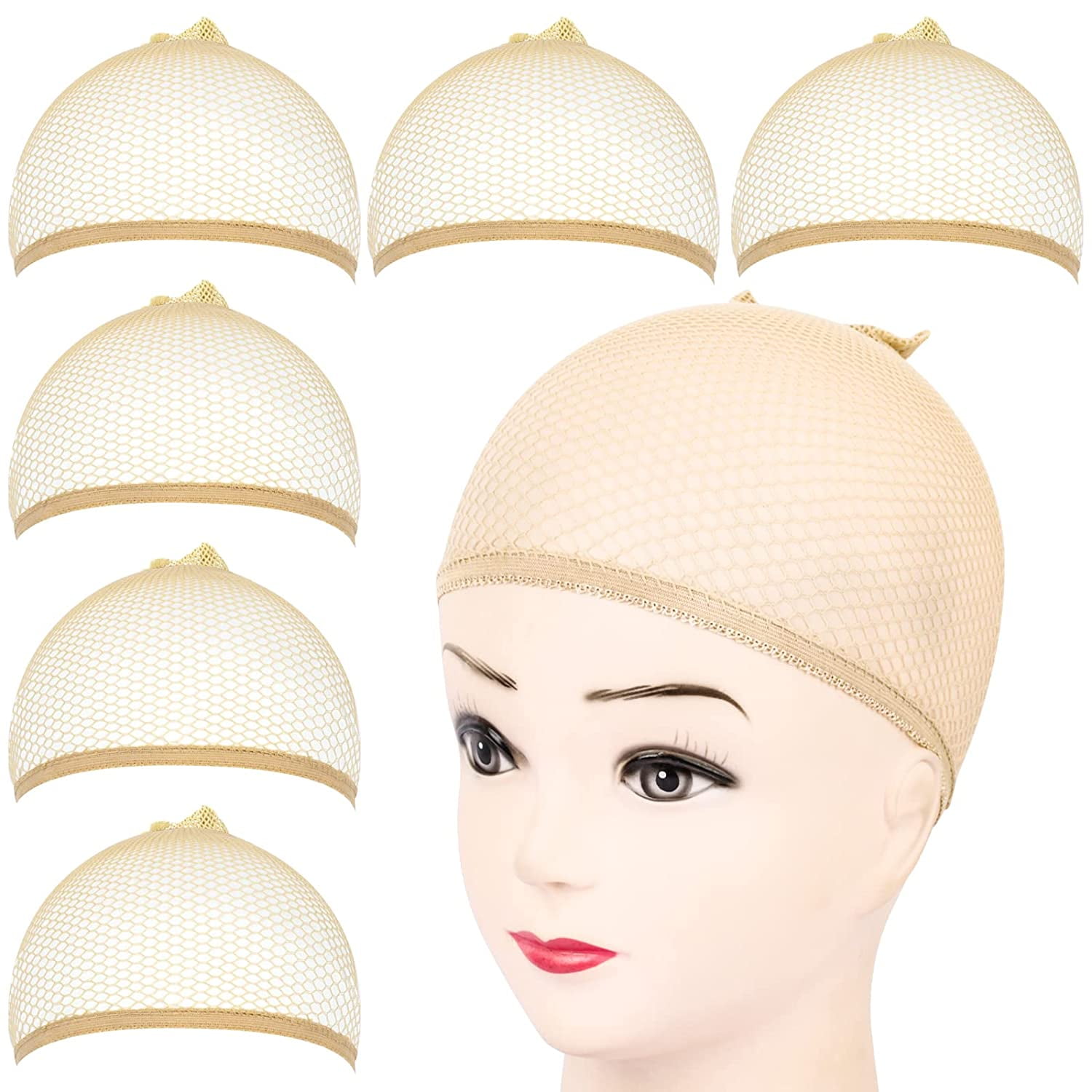 Wig Cap, 6PCS Light Brown Mesh Wig Cap, Closed End Hair Mesh Net, Liner ...