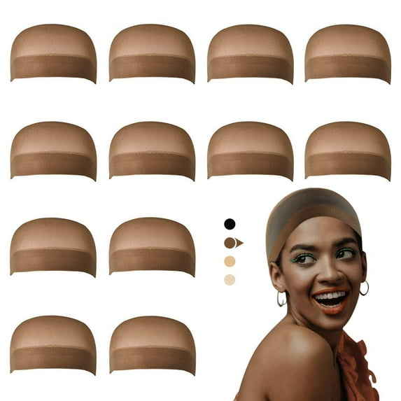 Wig Caps, 12 Pack Wig Stocking Caps for Lace Front Wigs, Brown Wig Cap ...