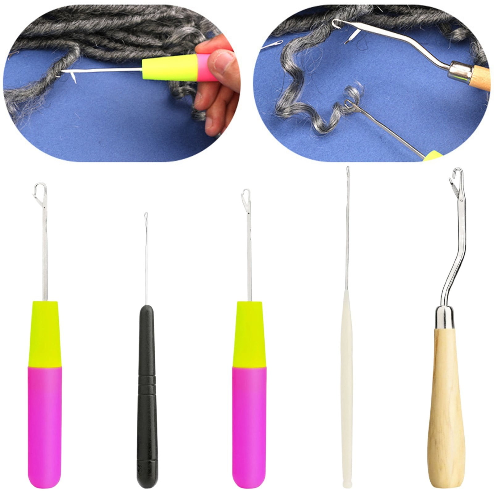 Wig Crochet with Tongue - 5 Pieces Different Size Bent Hook Crochet ...