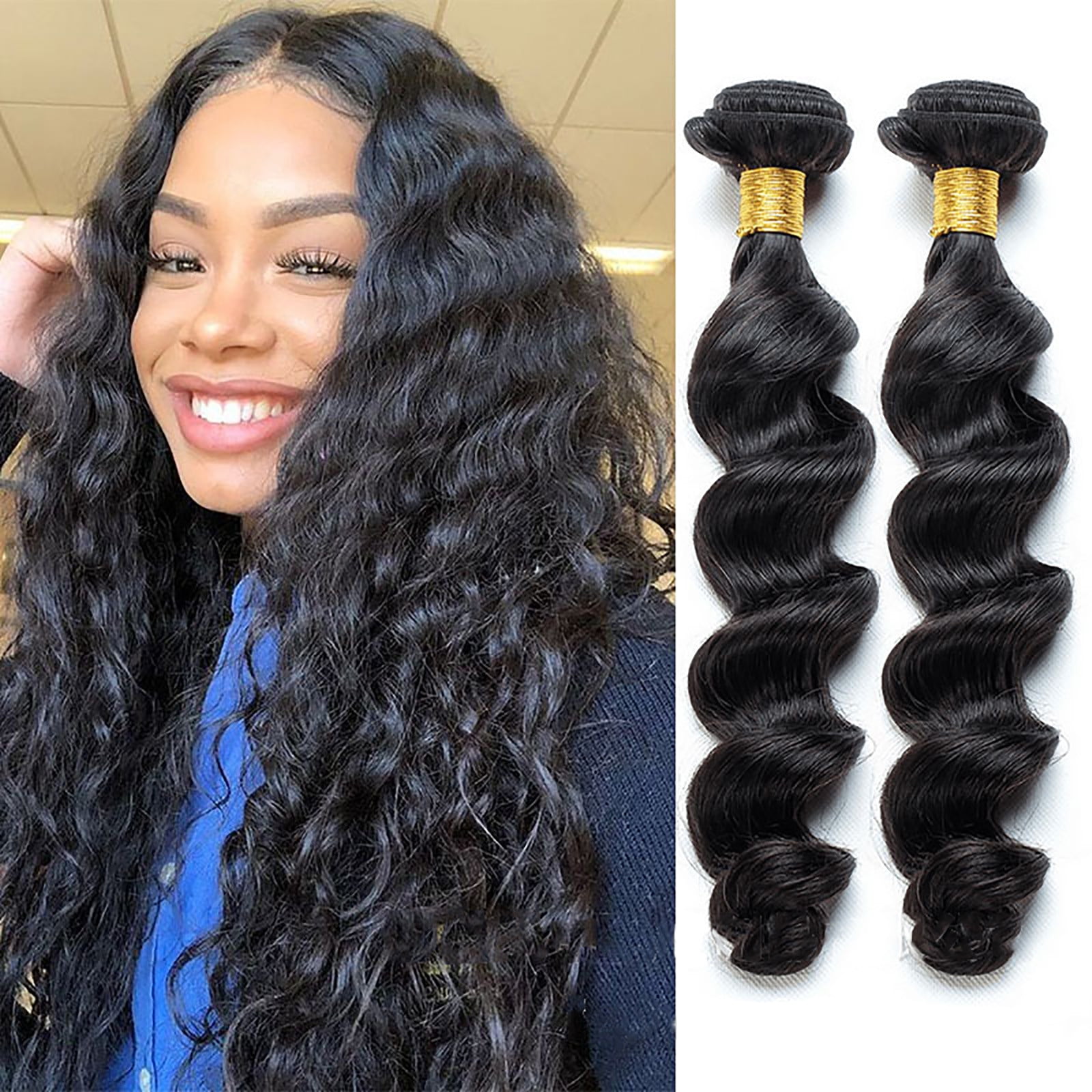 Wig Hair Bundles Brazilian Hair Weave - 20in Natural Black Wavy Hair ...