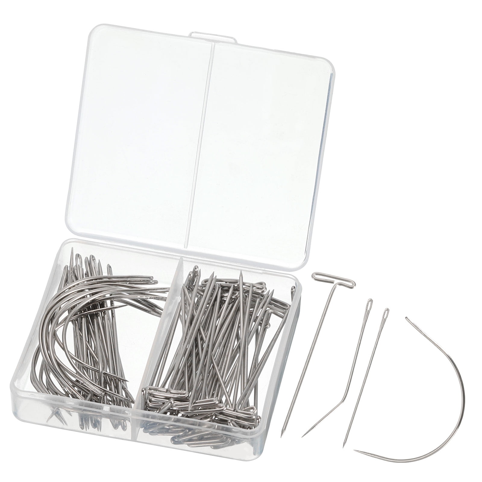 Wig Making Needles, 80 Pack - Nickel Plated Steel Wire T Pins C Curved ...