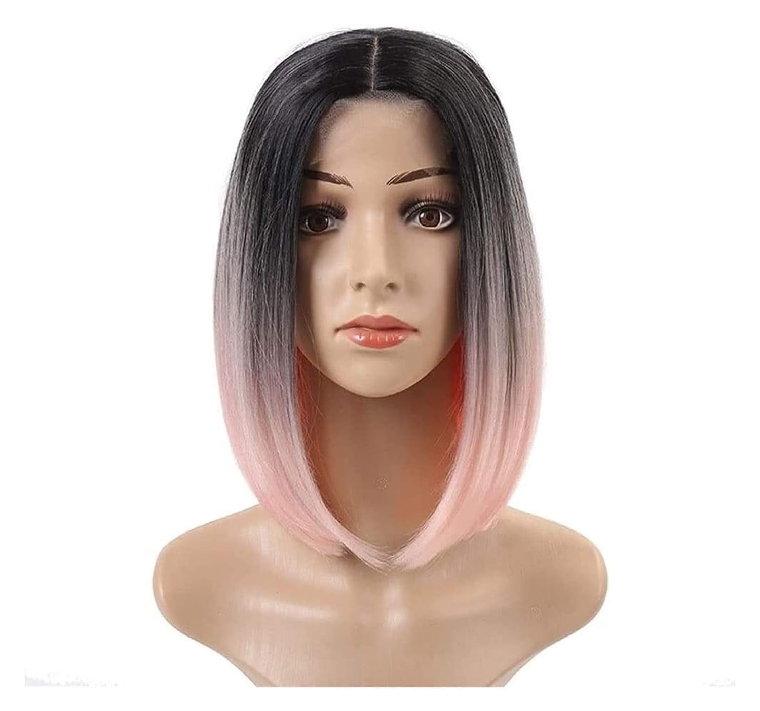 Wig Pink Color Synthetic Hair Wigs，Black Pink Green Grey Gradient Color ...