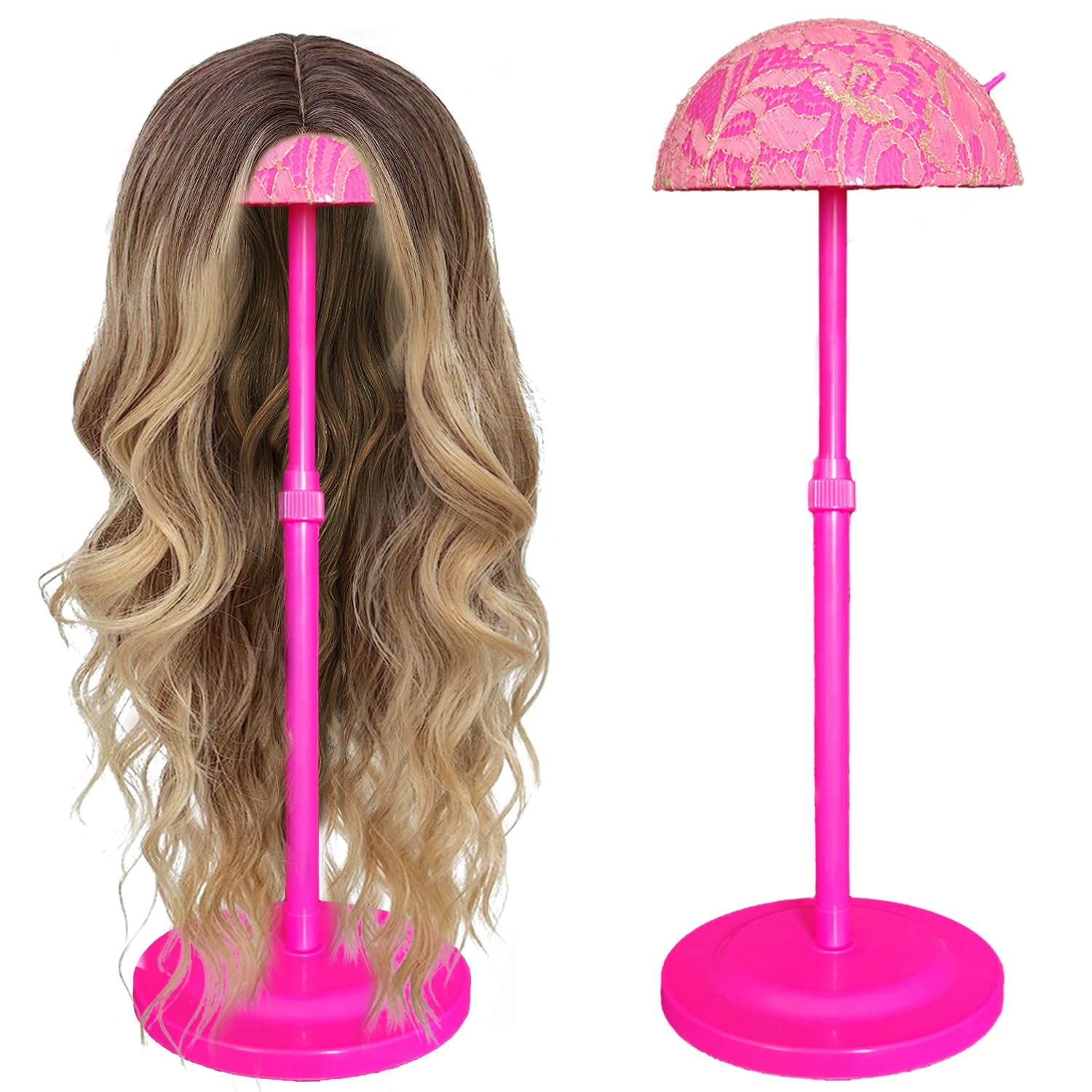 Wig Stand Pink 1PC Adjustable Height Portable Wig Holder Stands Non ...