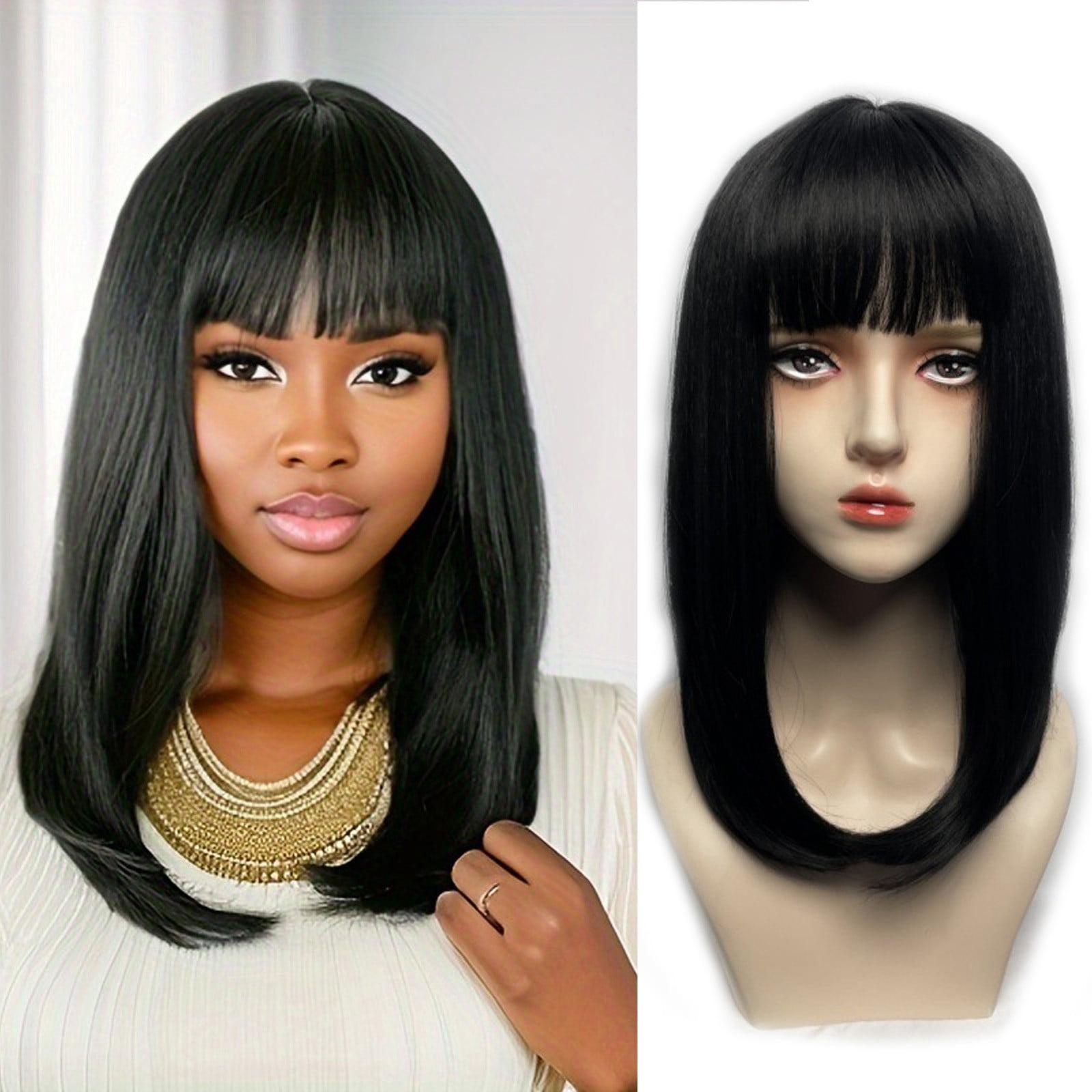 Wig for Women | Medium-Length Straight Hair with Air Bangs | 19.5 Inch ...