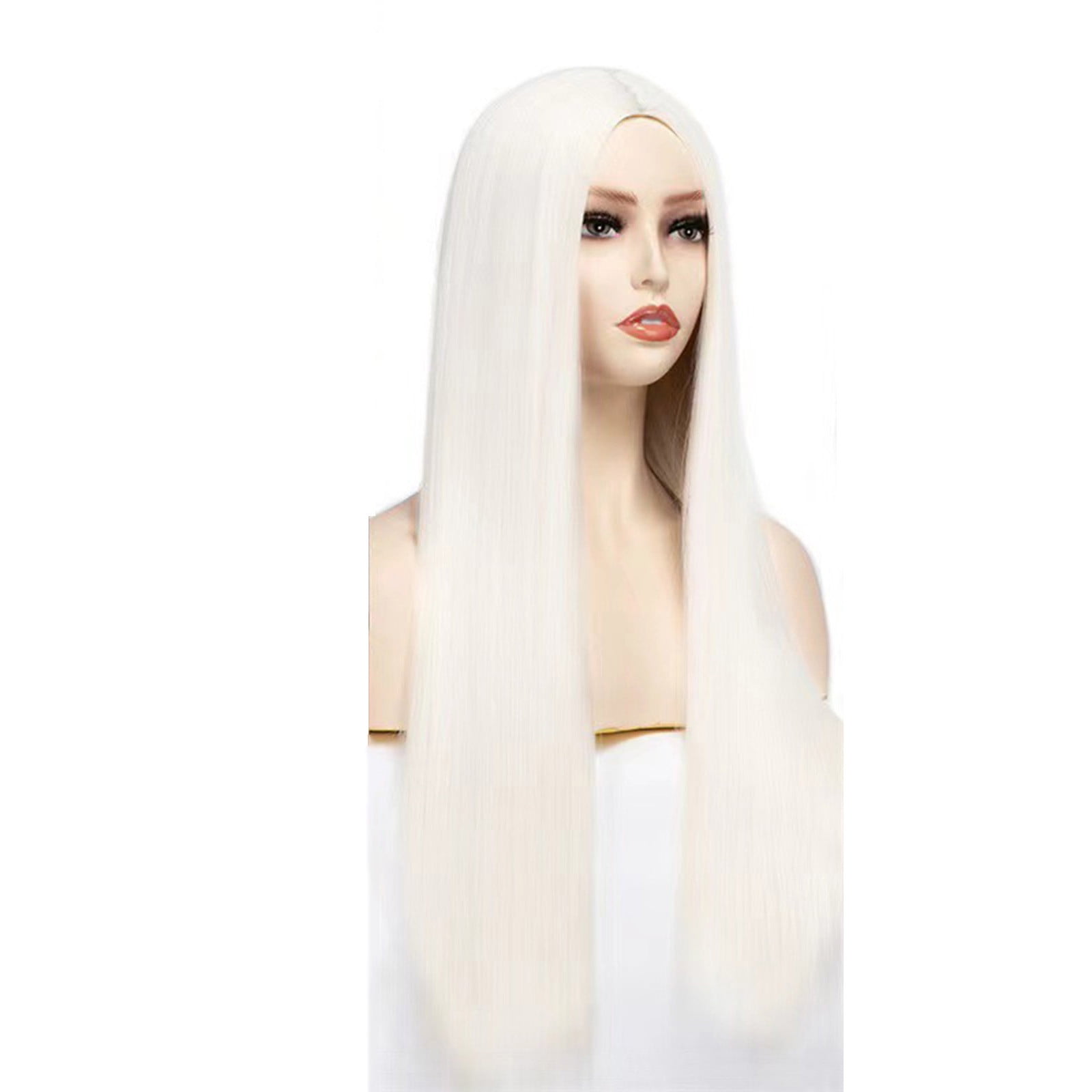 Wig with Bangs, Wigs for Women, White Split Length Straight Hair High ...