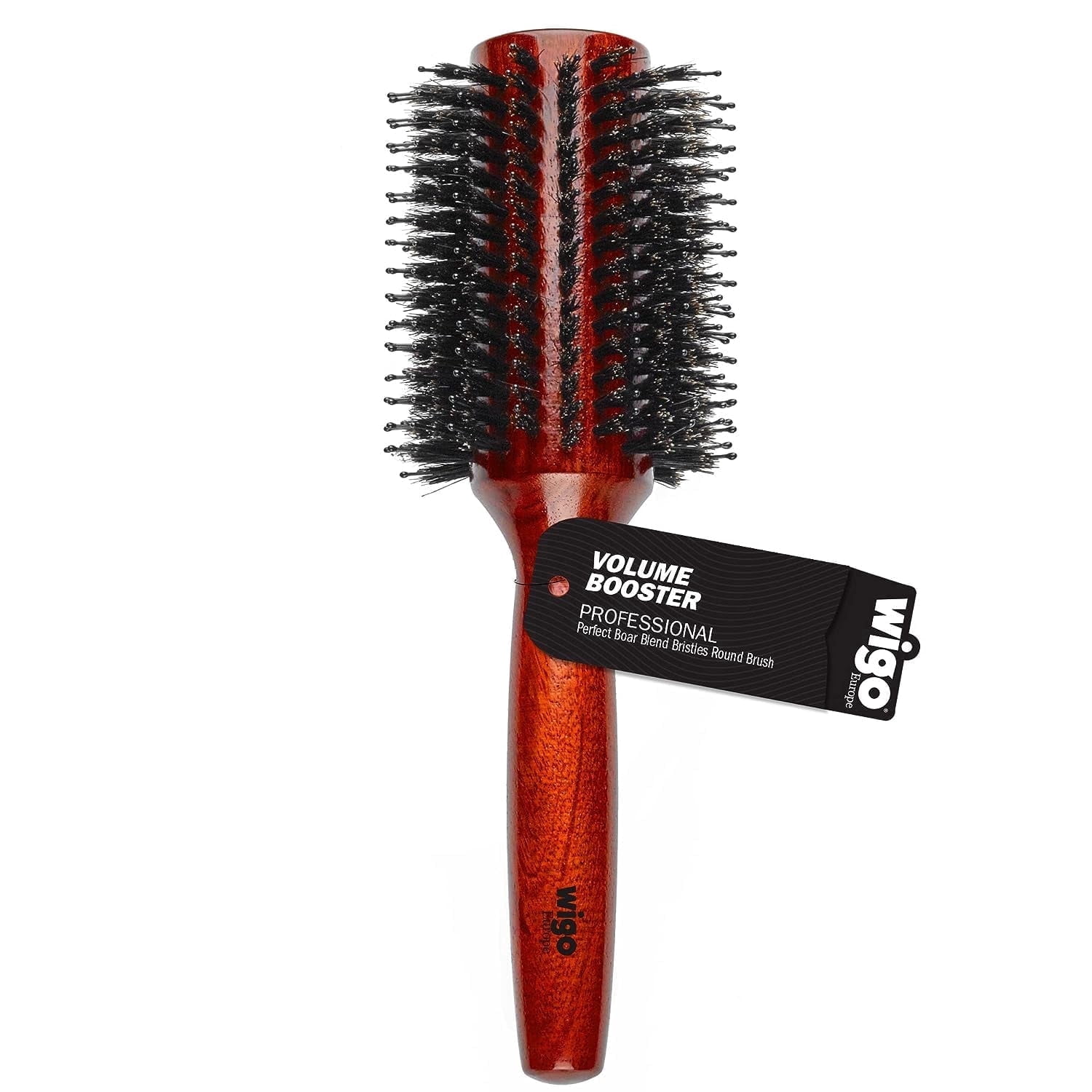 Wigo Round Hair Brush with Boar Blend Bristles, Wooden Handle, Brown, 1 ...
