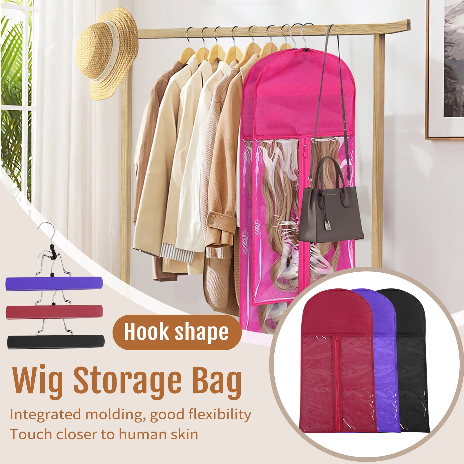 Wigofuly Portable Wig Storage Bag, Hair Extension Bag with Hanger Dust ...