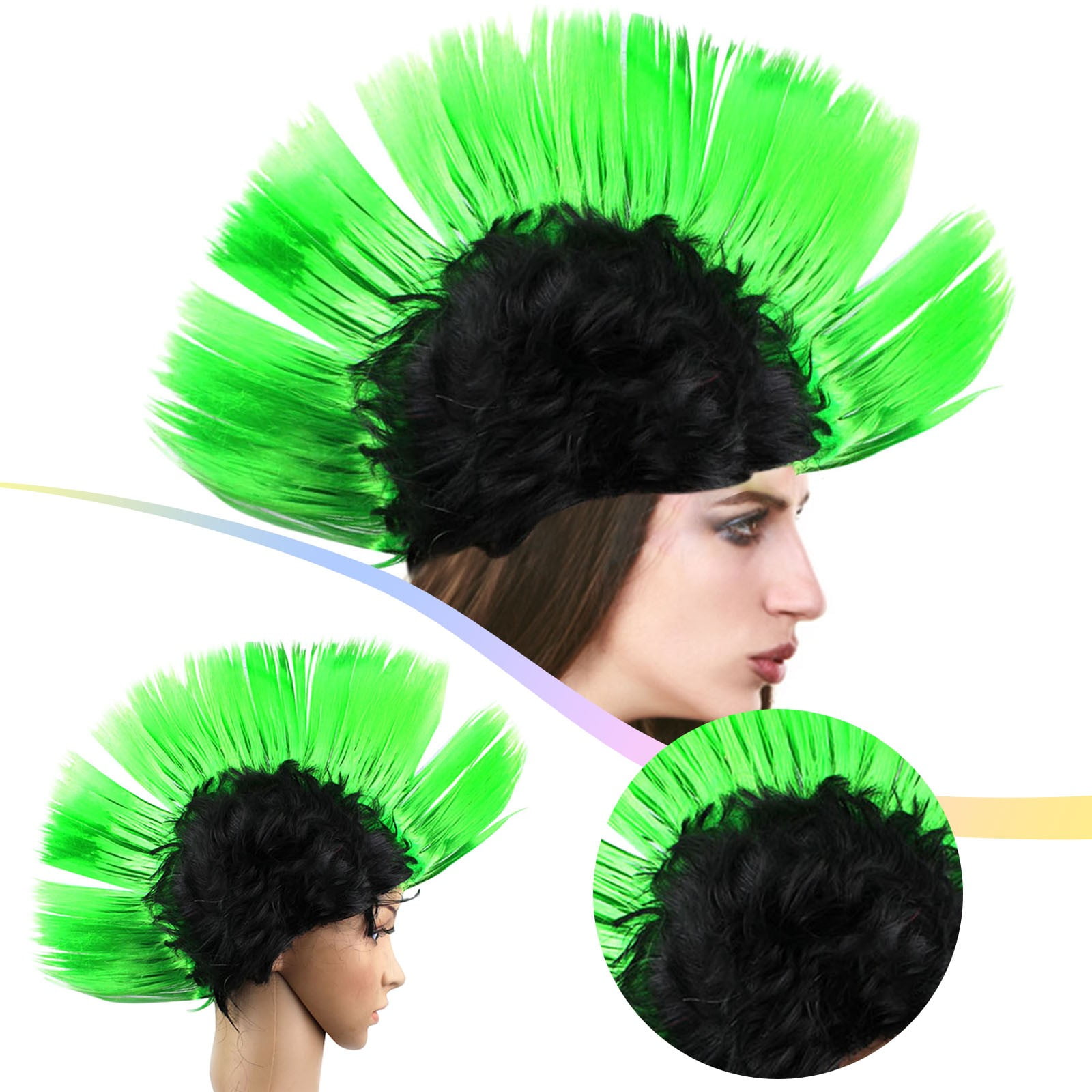 Wigs Fashion Cocktail Rainbow Wig Curly Hair Costume Colorful Wigs For ...