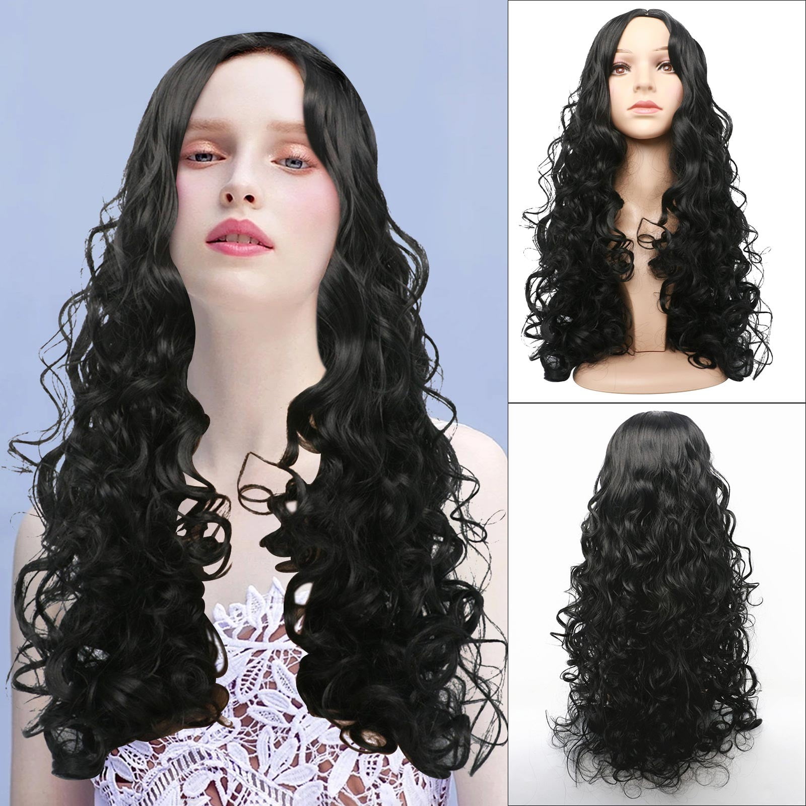 Wigs for Women Black Medium Parted Small Curly Hair Texture Curly Long ...
