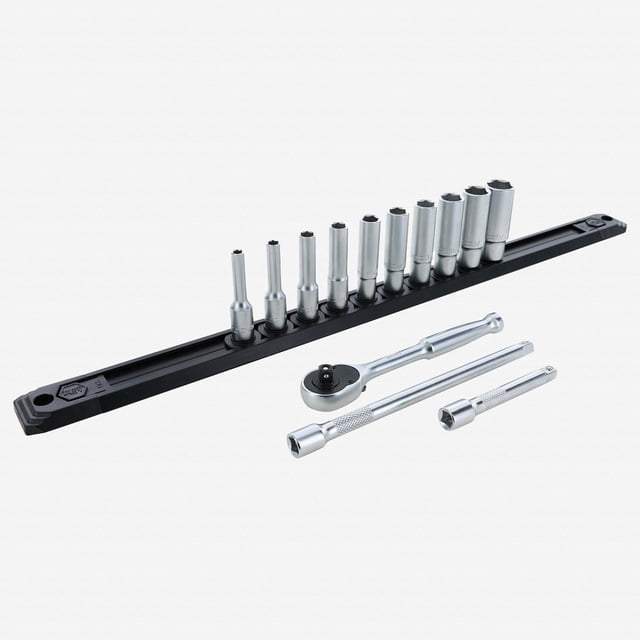 Wiha 33392 SAE Deep Socket Set, 6 Point 1/4" Drive with Ratchet ...