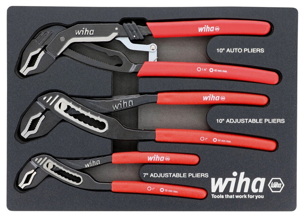 Wiha 34690 Classic Grip Adjustable Water Pump Pliers Tray Set, 3 Pieces ...