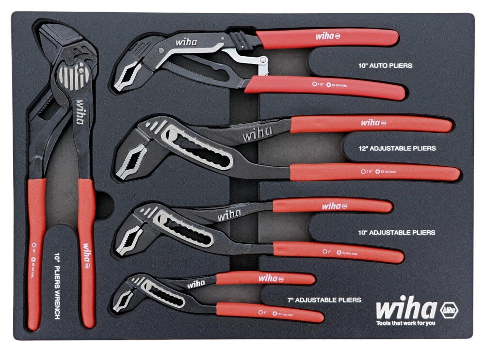Wiha 34691 5 Piece Classic Grip V-Jaw Tongue and Groove Pliers Tray Set ...