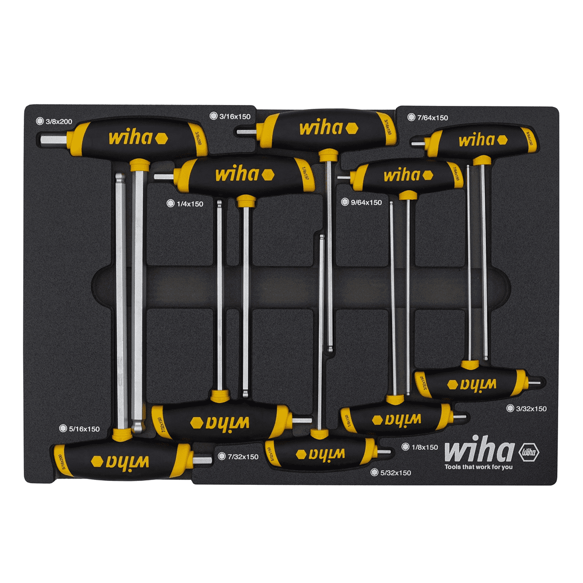 WIHA Tools 10 Piece SoftGrip Dual Drive Hex SAE T-Handle Tray Set ...