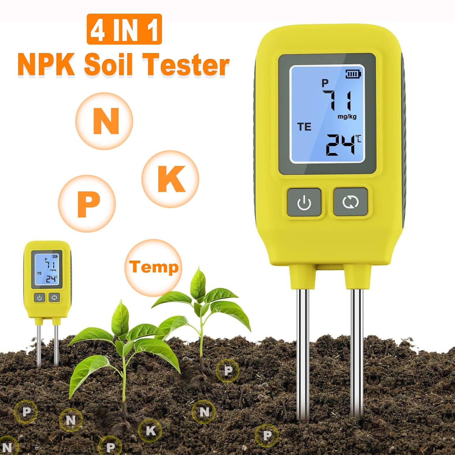 Wiher 4 in 1 Npk Soil Tester, Digital LCD Diaplay Measure The Soil NPK ...