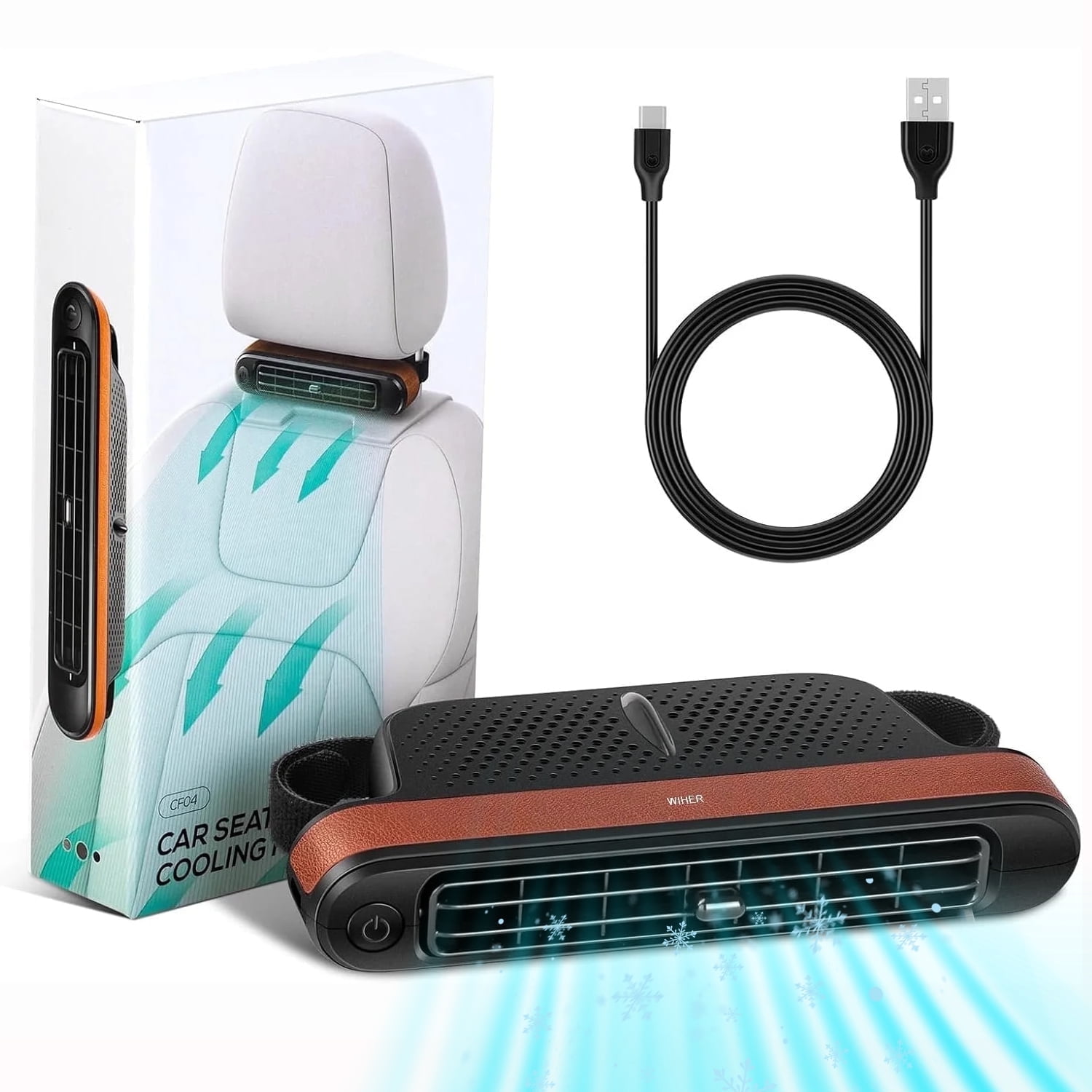 Wiher Car Seat Cooling Fan, USB Car Headrest Fan with Elastic Belt&3 ...