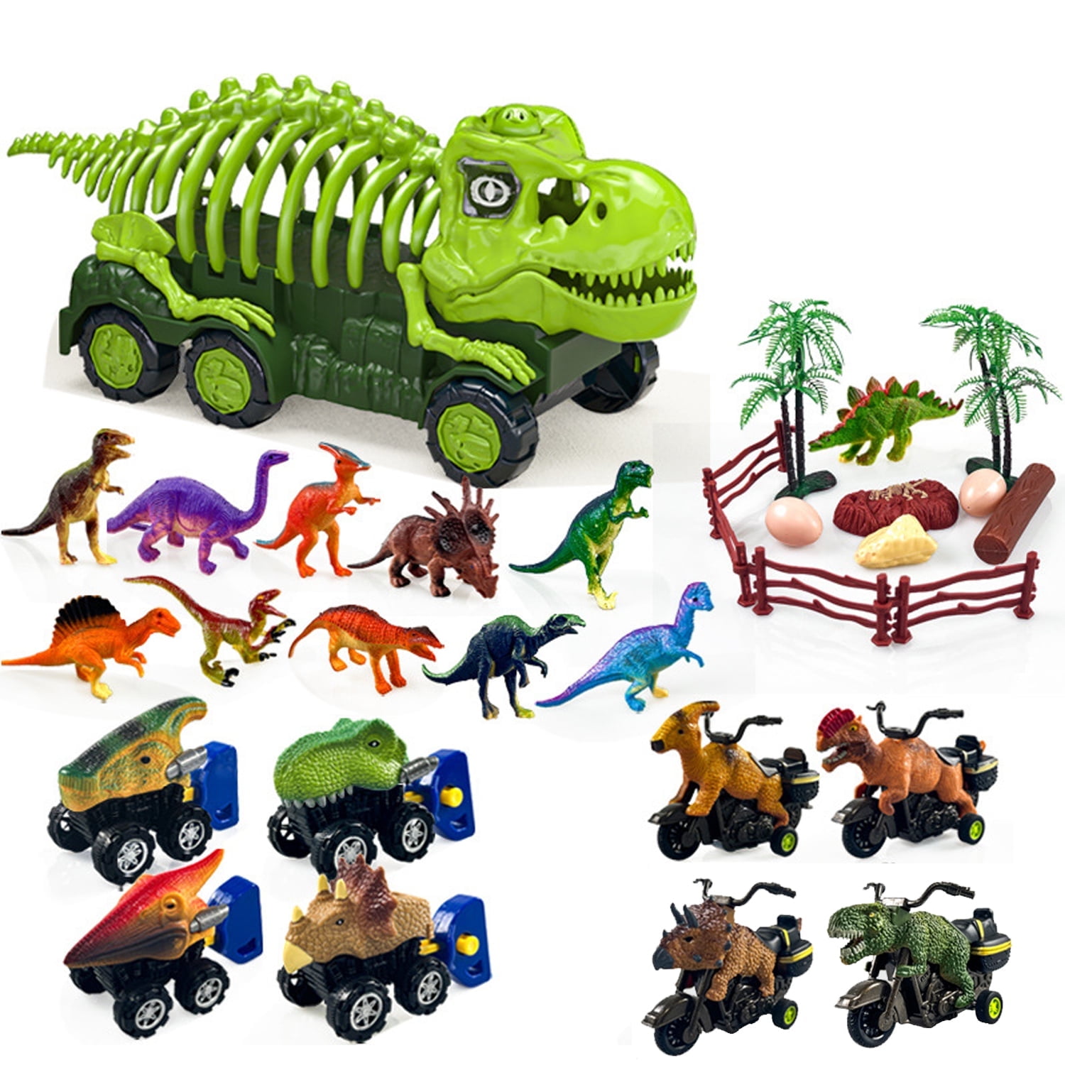Wiher Dinosaur Truck Playset with Light and Sound, 19 Dino Car Figures ...