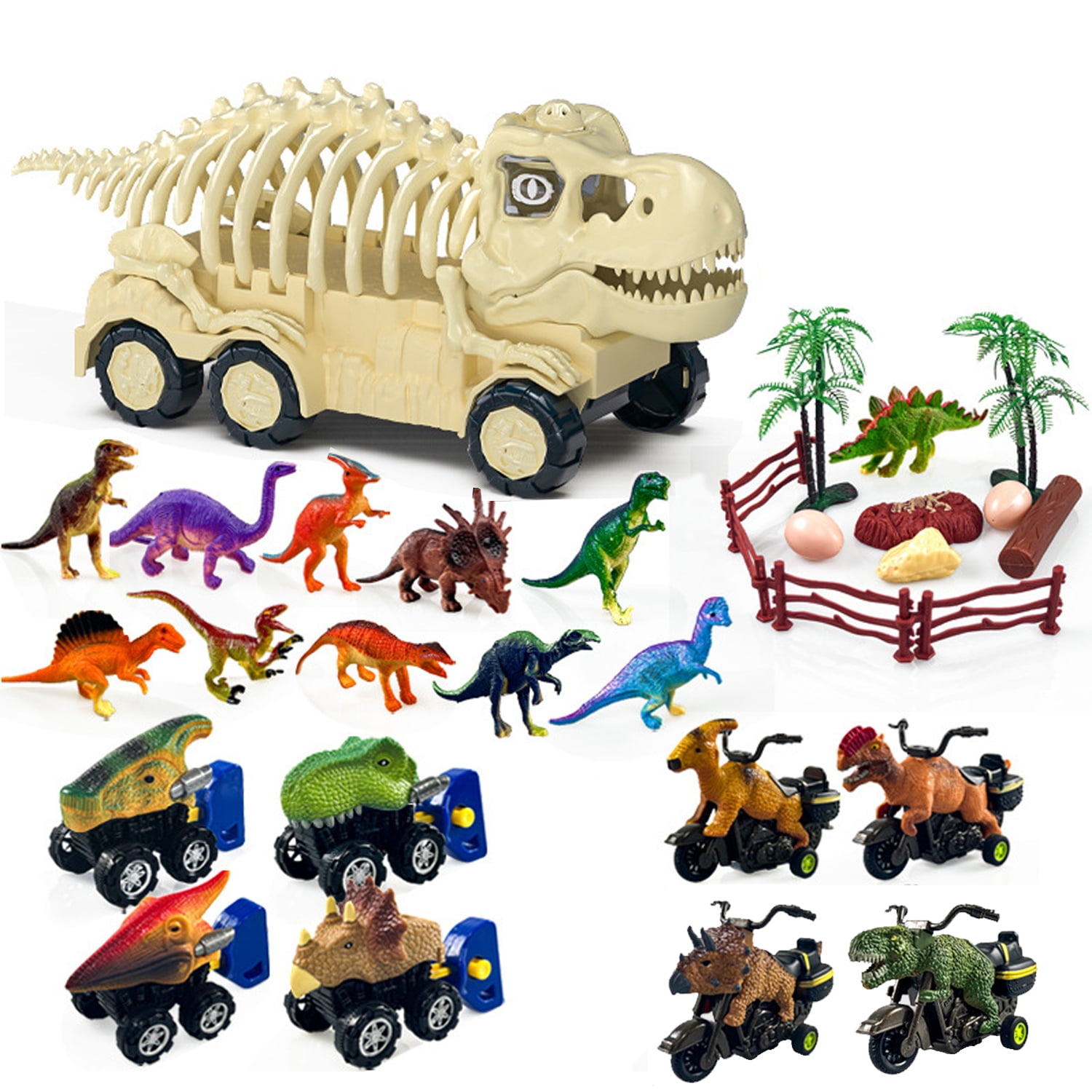 Wiher Dinosaur Truck Playset with Light and Sound, 19 Dino Car Figures ...