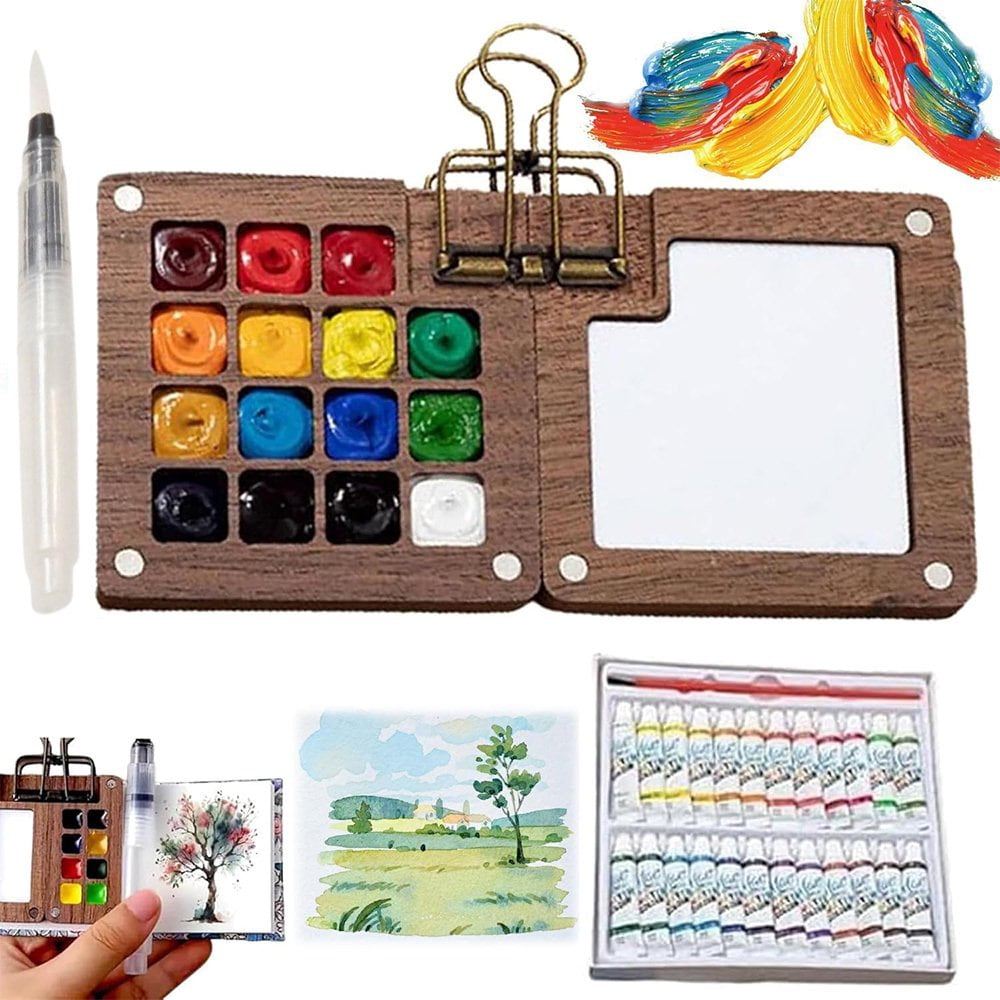 Wiher Mini Watercolor Set, 24-color Portable Paint Set, with Wooden ...
