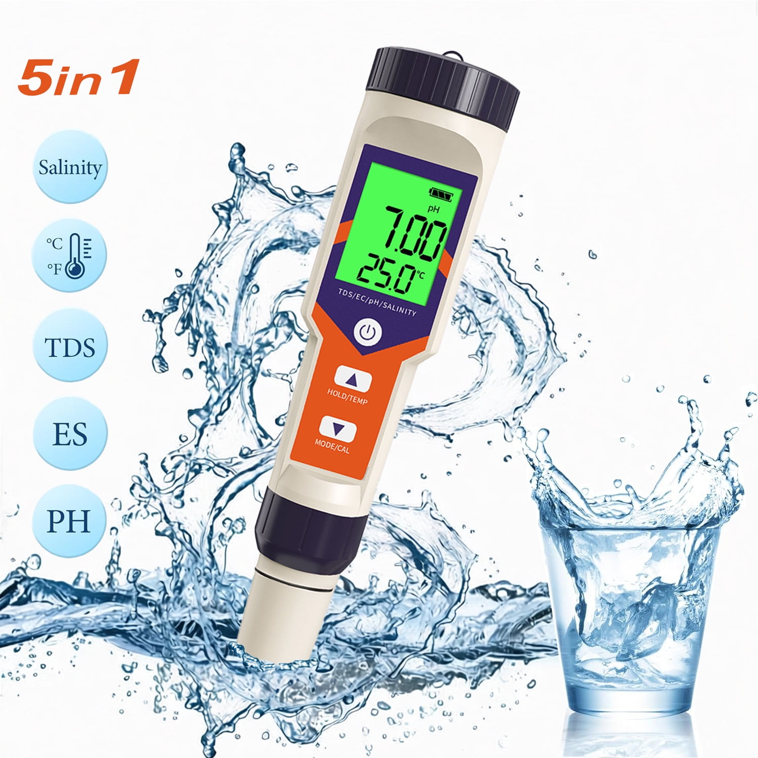 Wiher PH Tester Digital, 5-in-1Water Tester with LED Display Screen PH ...