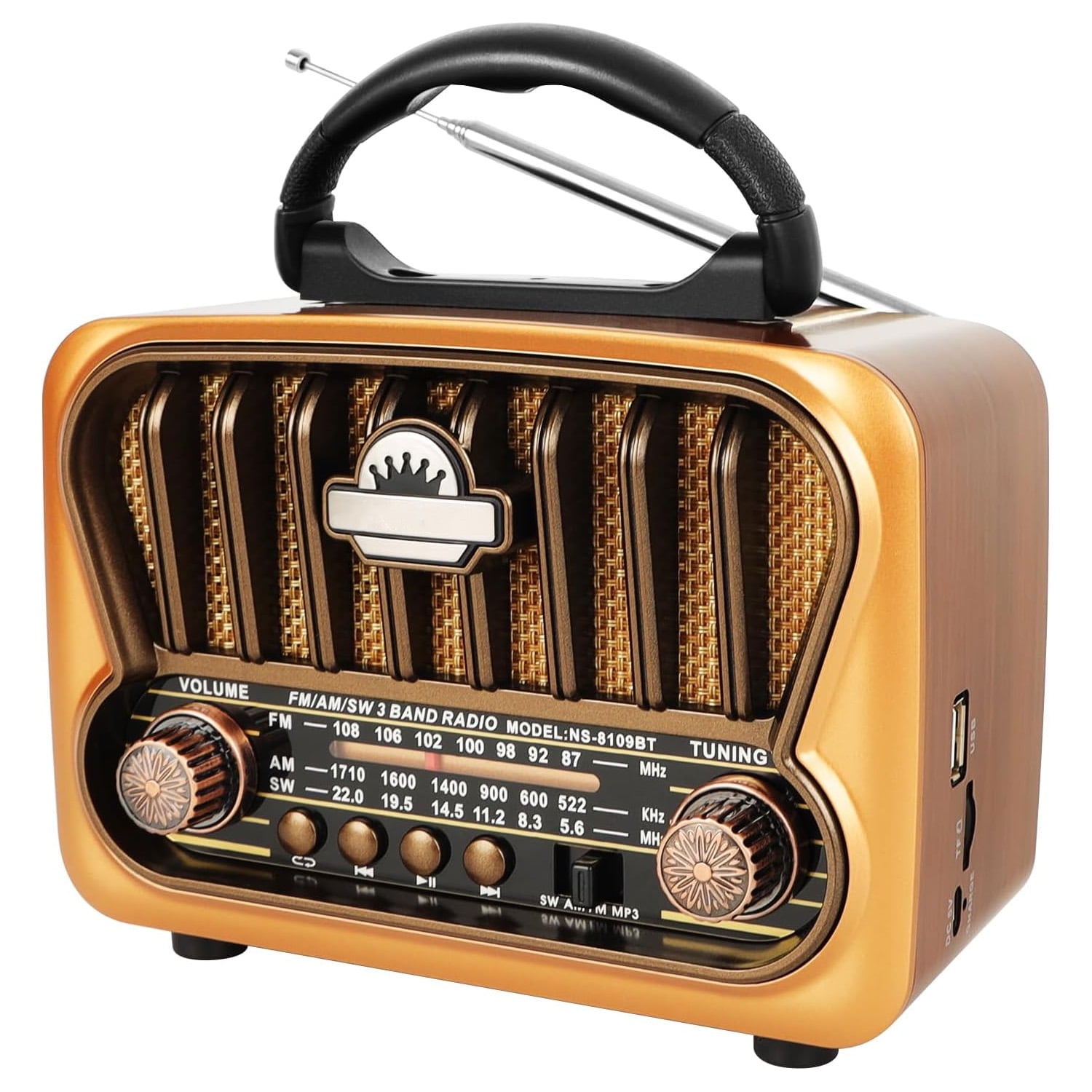 Wiher Portable AM/FM/SW Radio, Retro Vintage Radios with Bluetooth TF ...