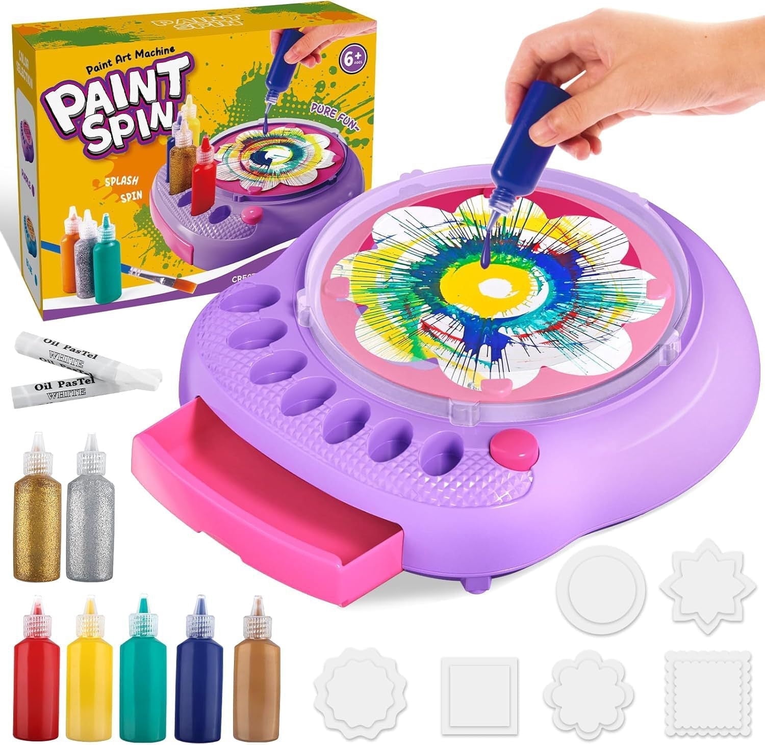 Wiher Spin Art Paint Kit for Kids, Coloring Rotating Electric Graffiti ...