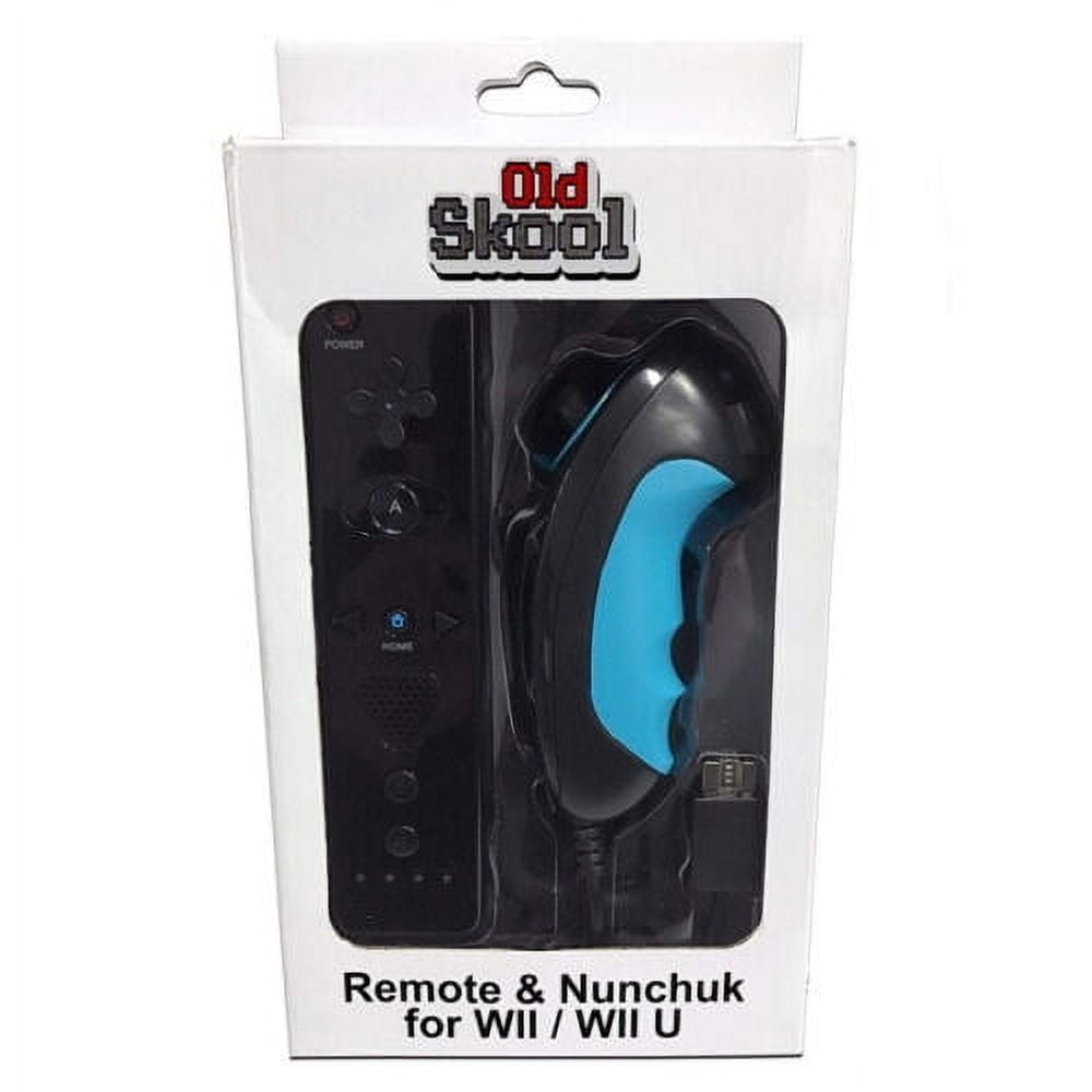 Wii/Wii-U Black With Blue Grip Wiimote & Nunchuck Controller Bundle ...