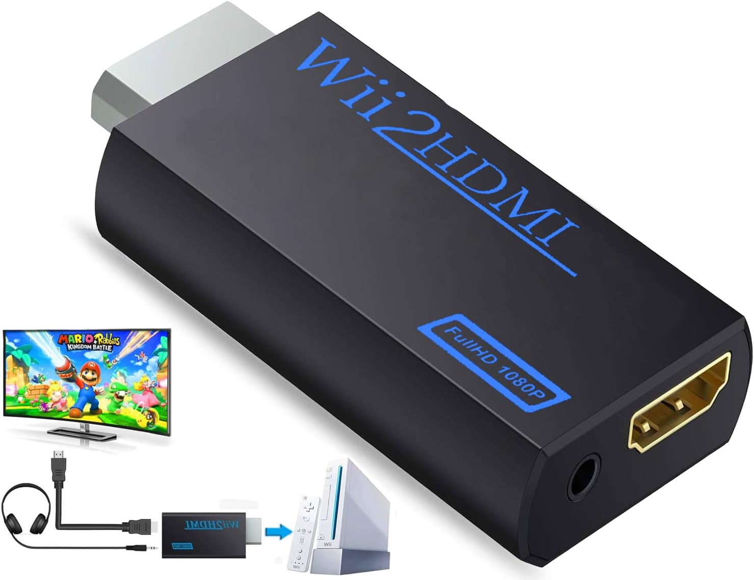 Wii HDMI Adapter, Supports Wii U, HDTV, Monitor, NTSC 1080p, 3.5mm ...
