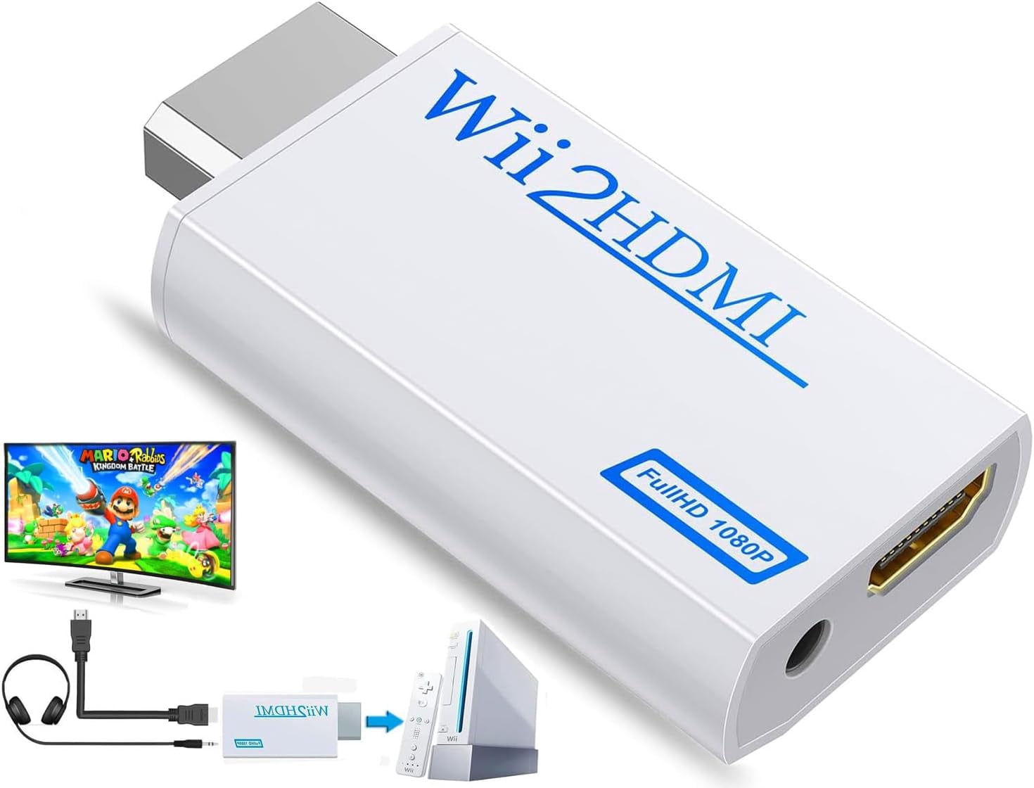 Wii to HDMI Converter, 1080p 720p Connector Output Video & 3.5mm Audio ...