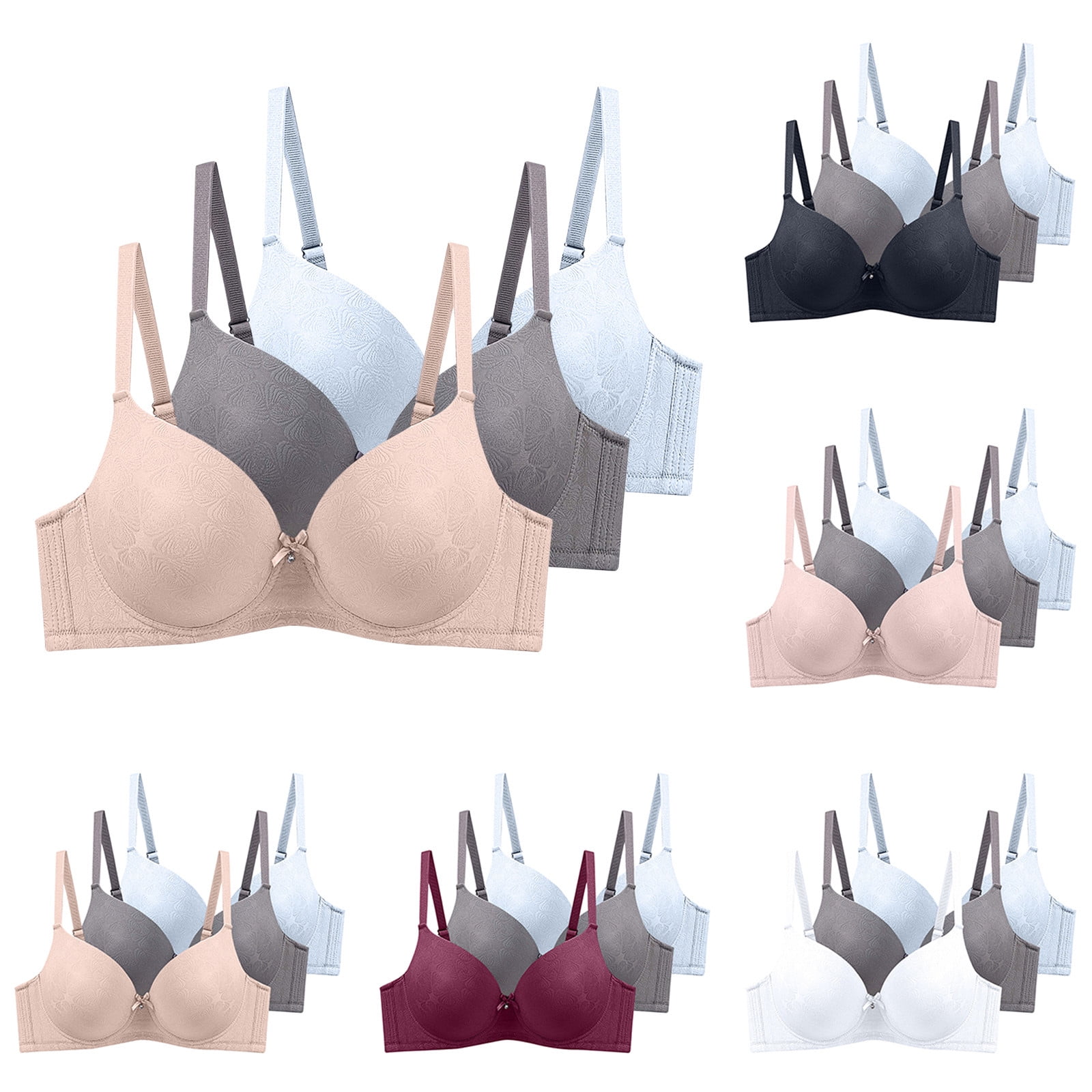 Wiicoznt 3PC Bras for Women Solid Color Soft Loose Elastic Daily Wireless Bra Breathable Light ...